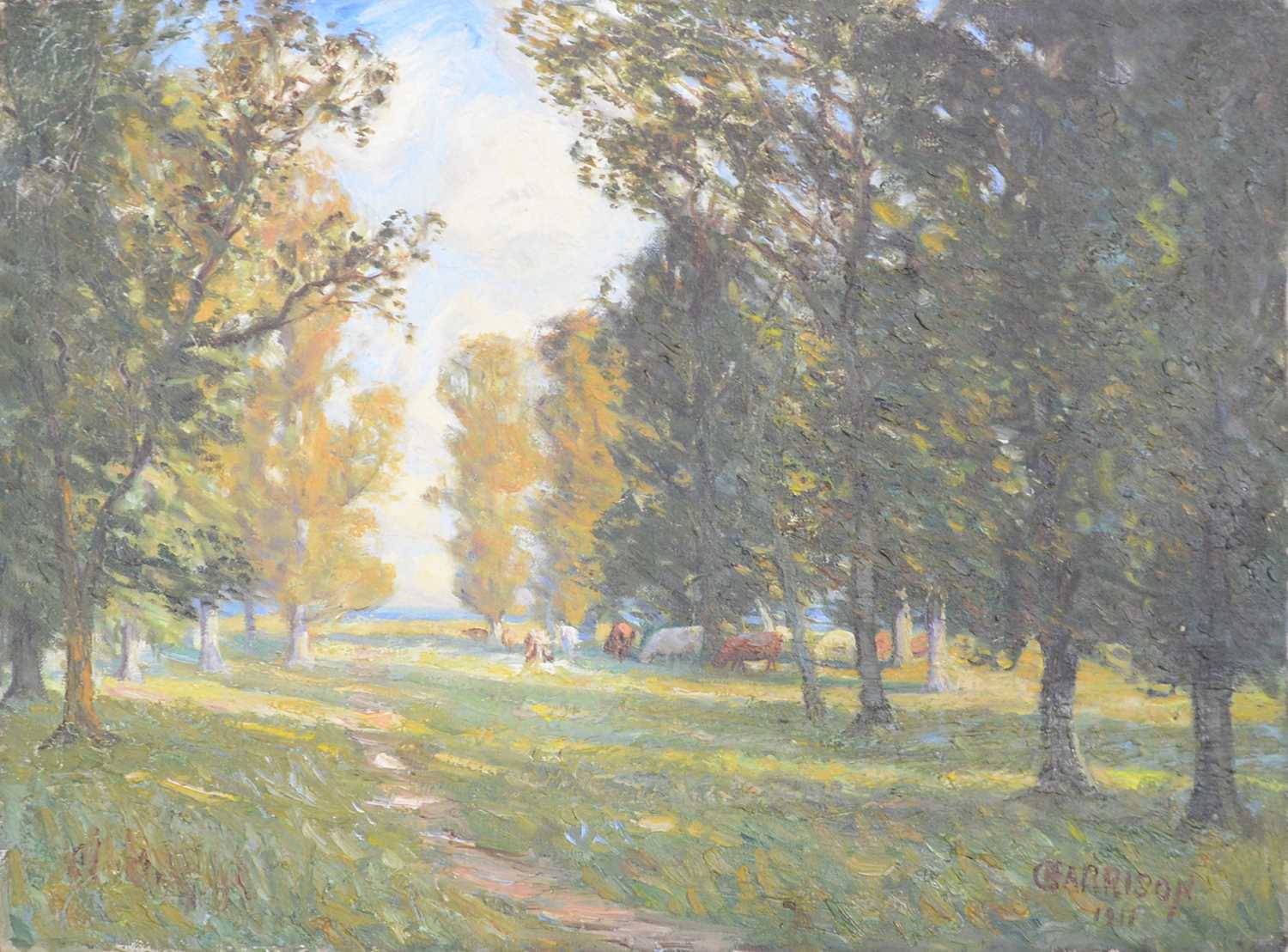 Lot 293 - George Harrison, Cattle in a tree-lined
