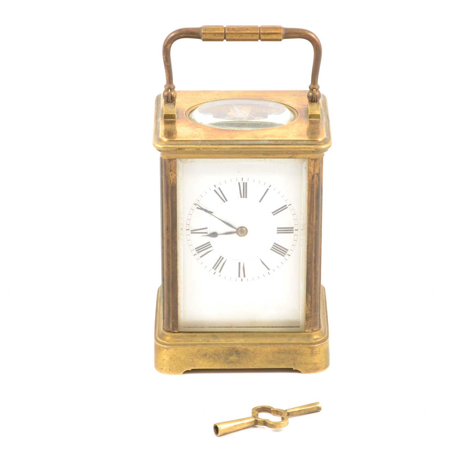 Lot 135 - A French carriage style clock striking on