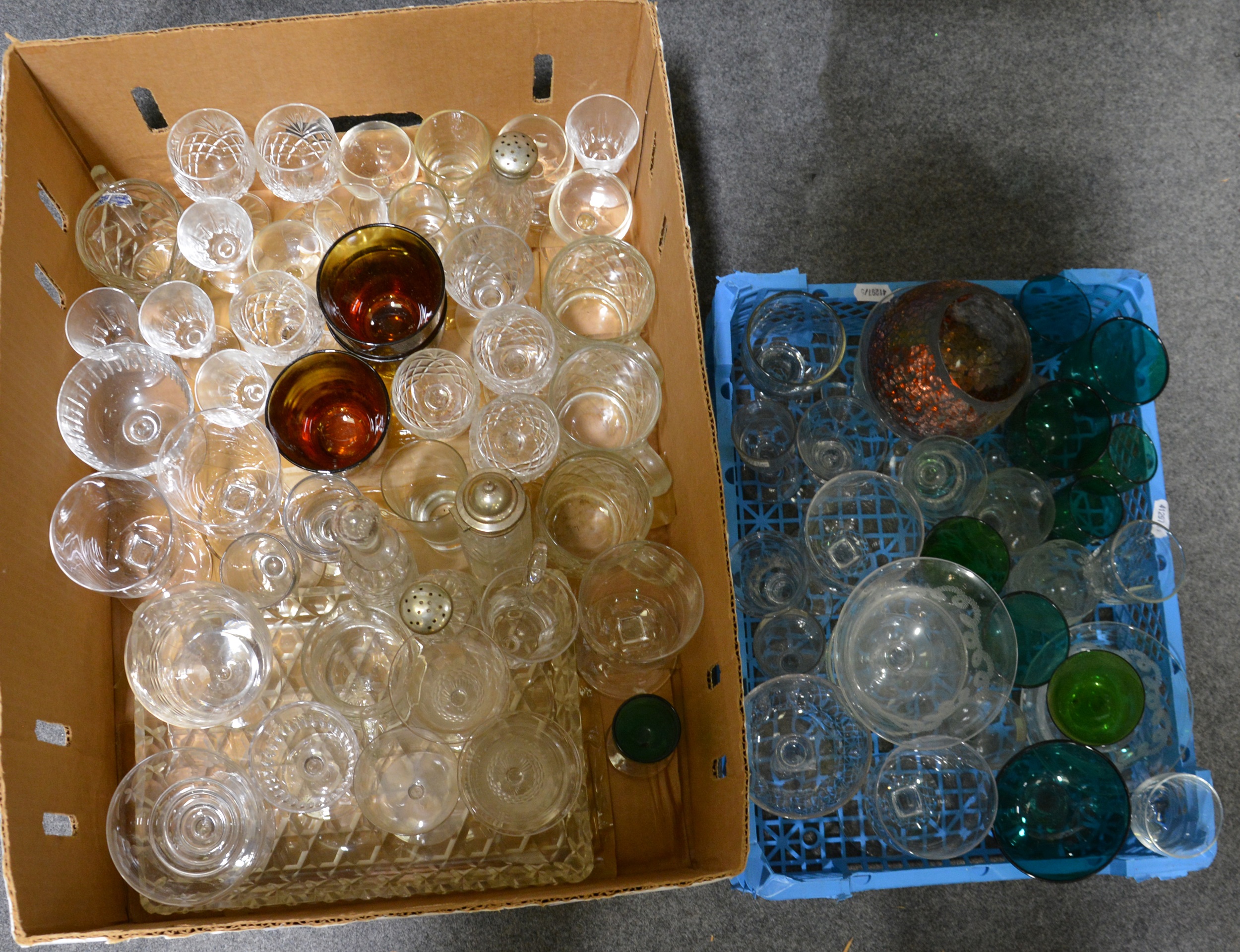 Lot 85 - Four boxes of mixed glass, Victorian and