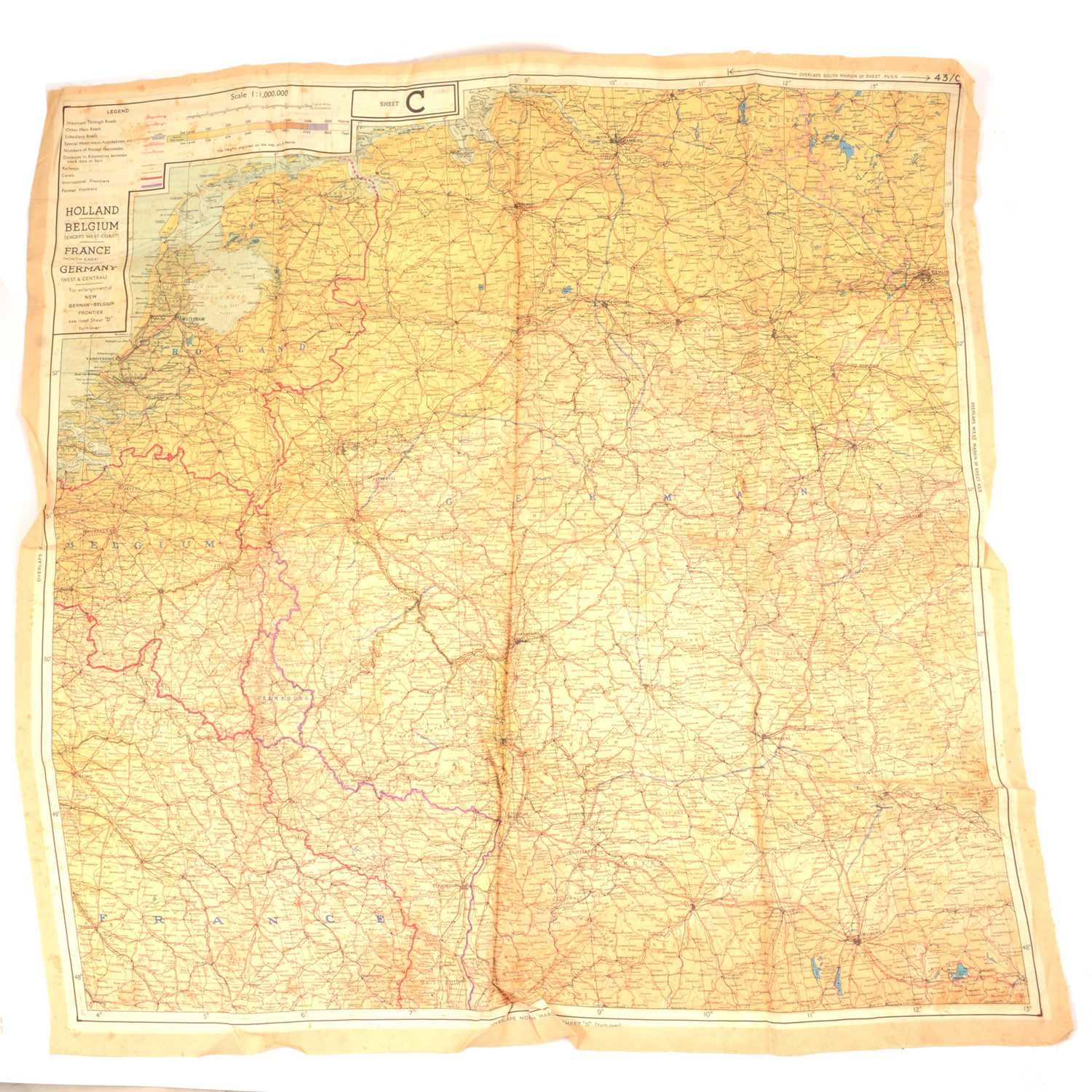 Lot 253 - Three military silk escape maps, two WWII,
