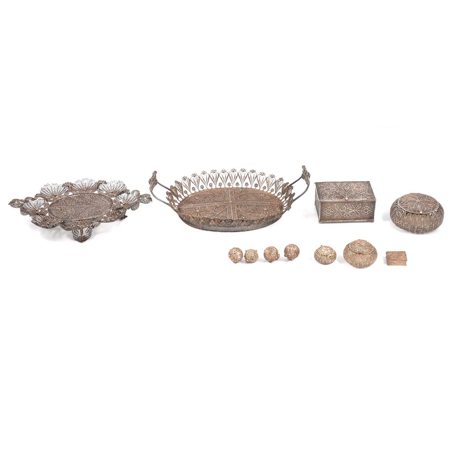 Lot 298 - Collection of eleven silver filigree baskets,