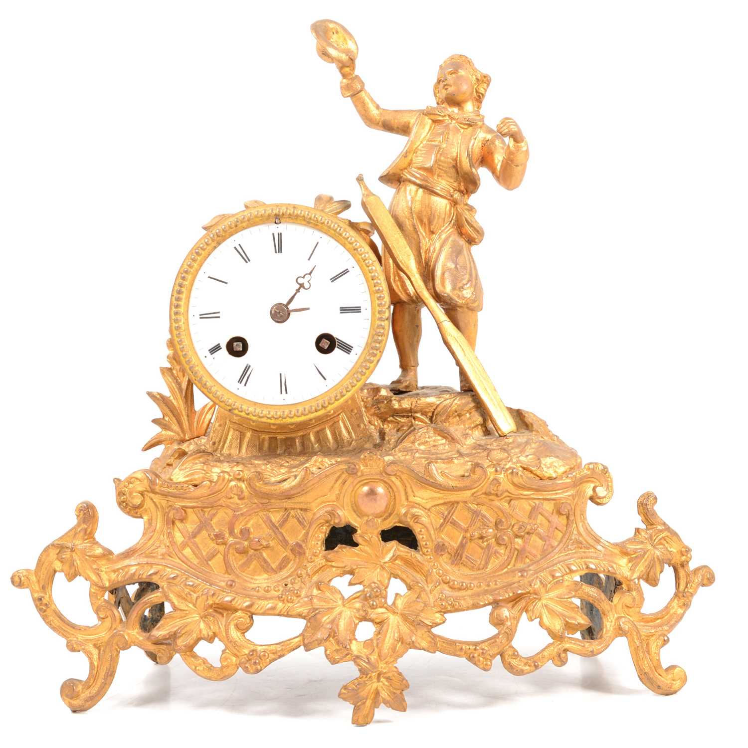 Lot 101 - French gilt spelter mantel clock,