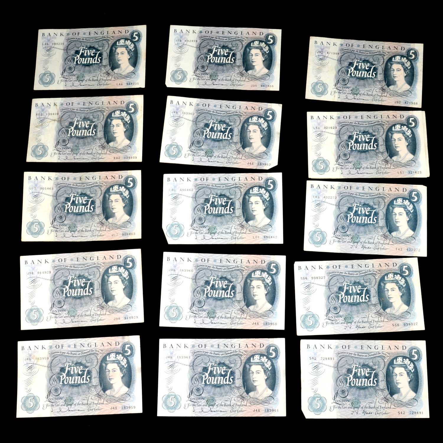 Lot 194 - Thirty-one Five Pound Notes (£5), eighteen J