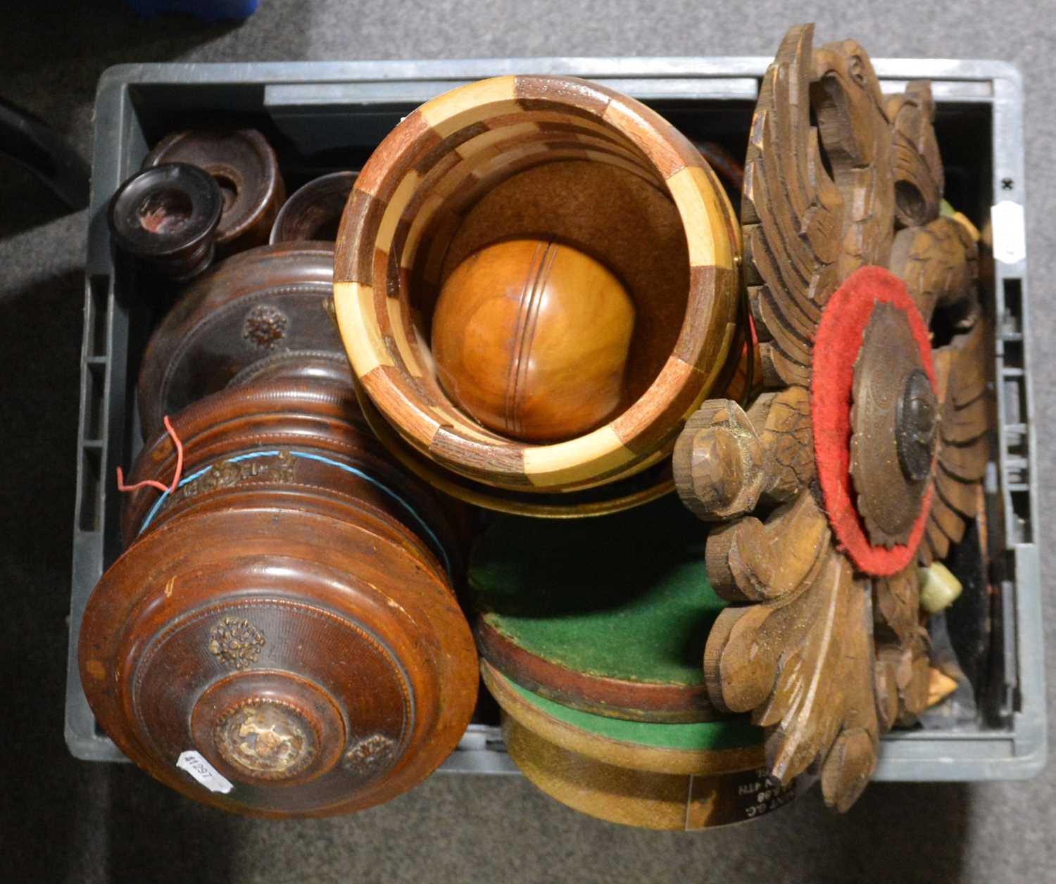 Lot 244 - Treen and wooden items, one box including