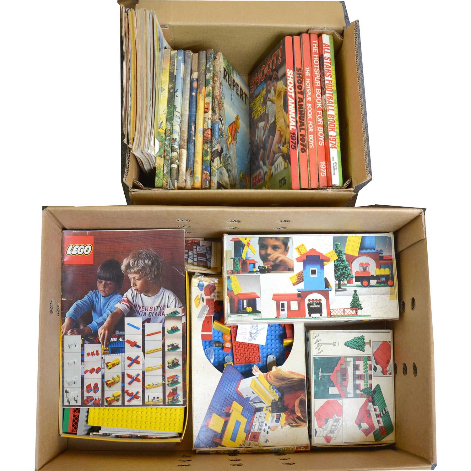 Lot 233 - Two boxes including Rupert annuals, other