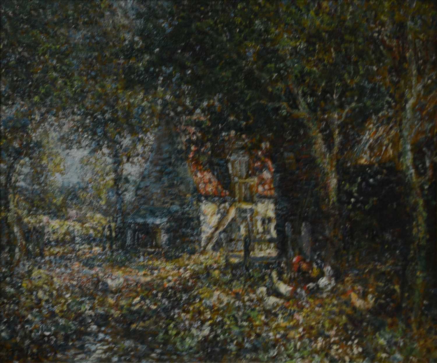 Lot 307 - J F Slater, Cottage and Chickens,