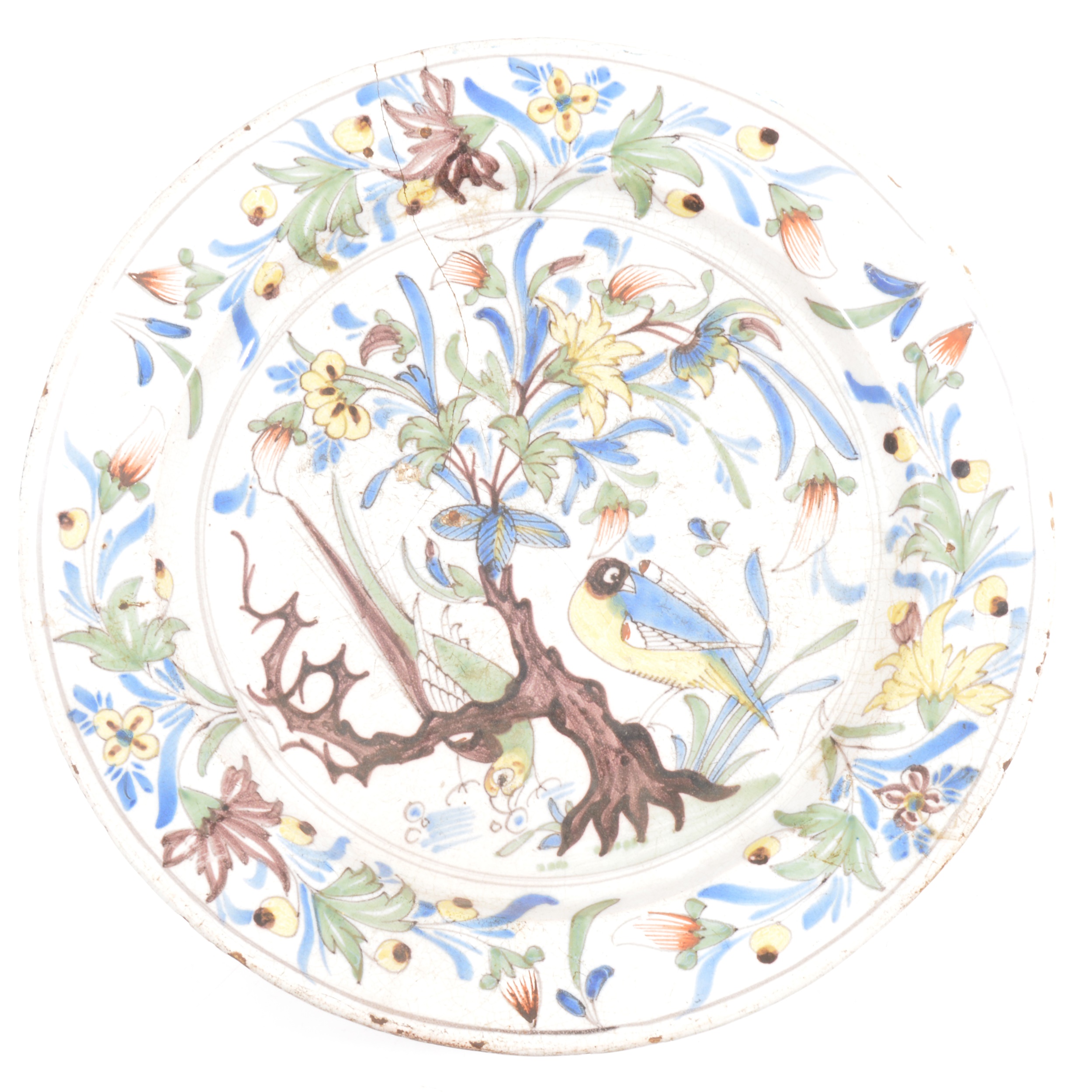 Lot 37 - Gien faience pottery charger and vase, tin