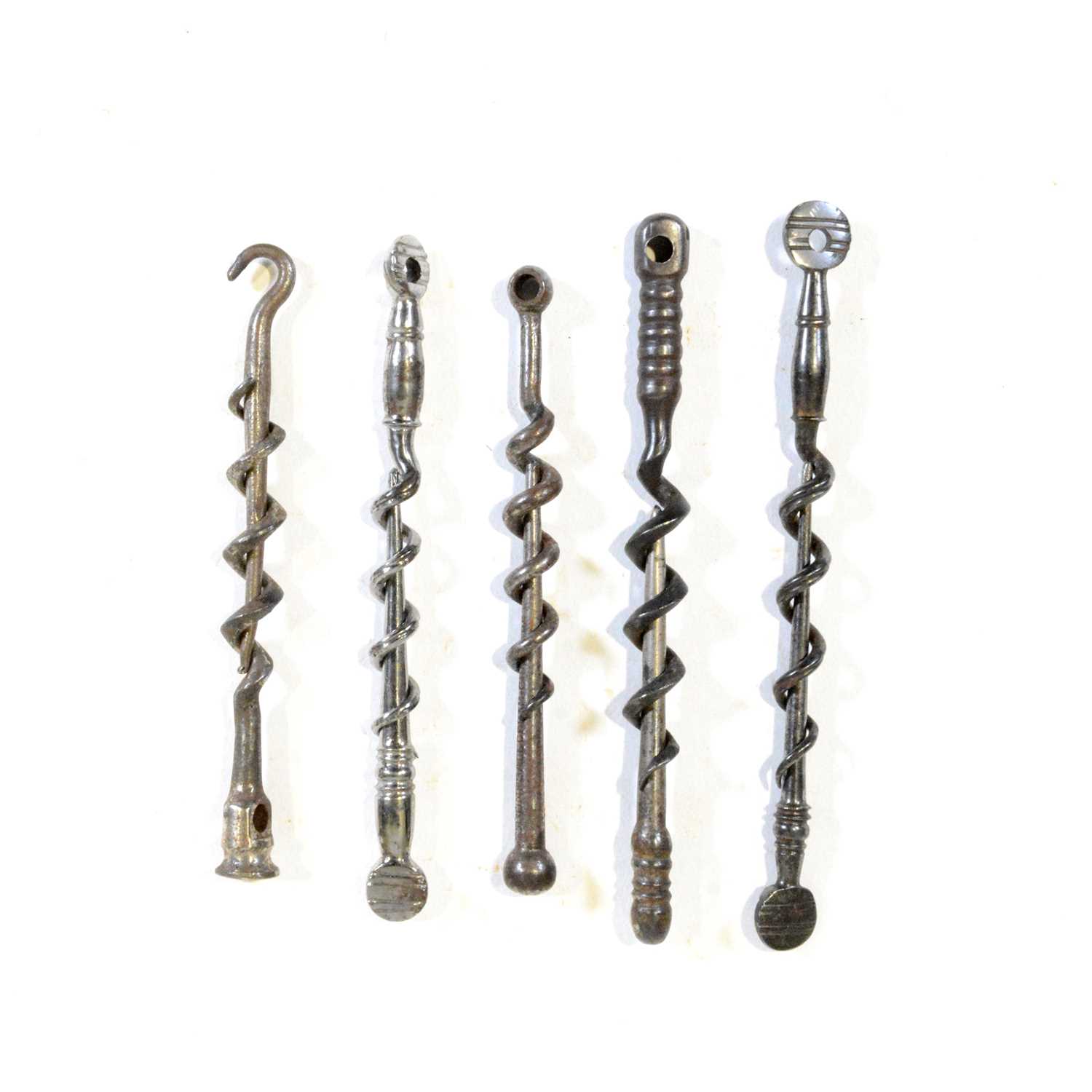 Lot 67 - Five peg and worm corkscrews,