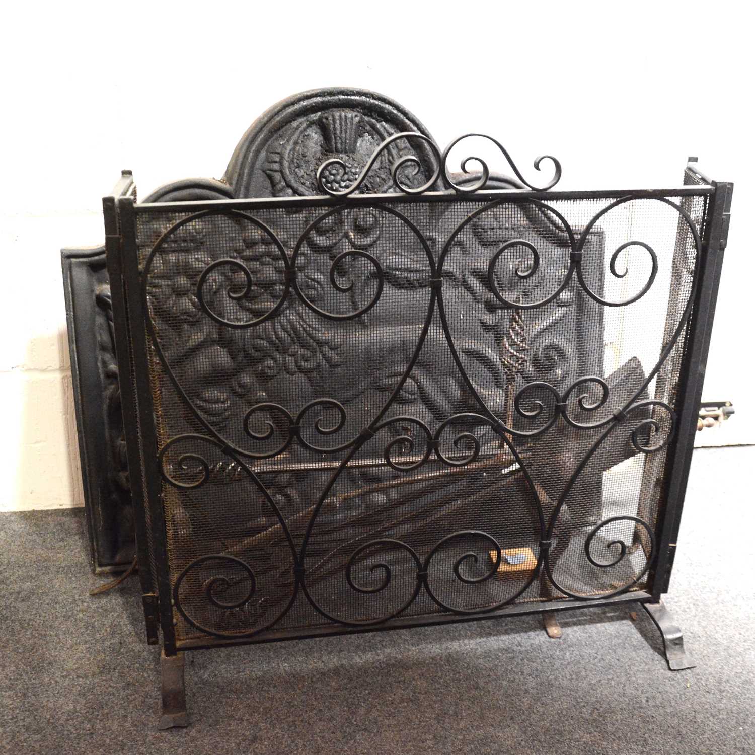 Lot 469 - Cast iron fire back, etc.,