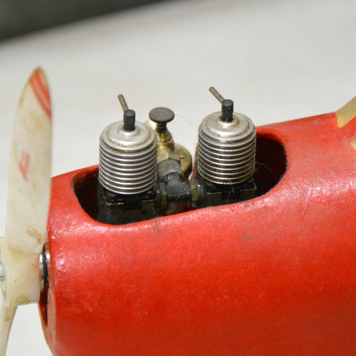 Lot 505 - Red 'Popular Etha' model aircraft, with twin