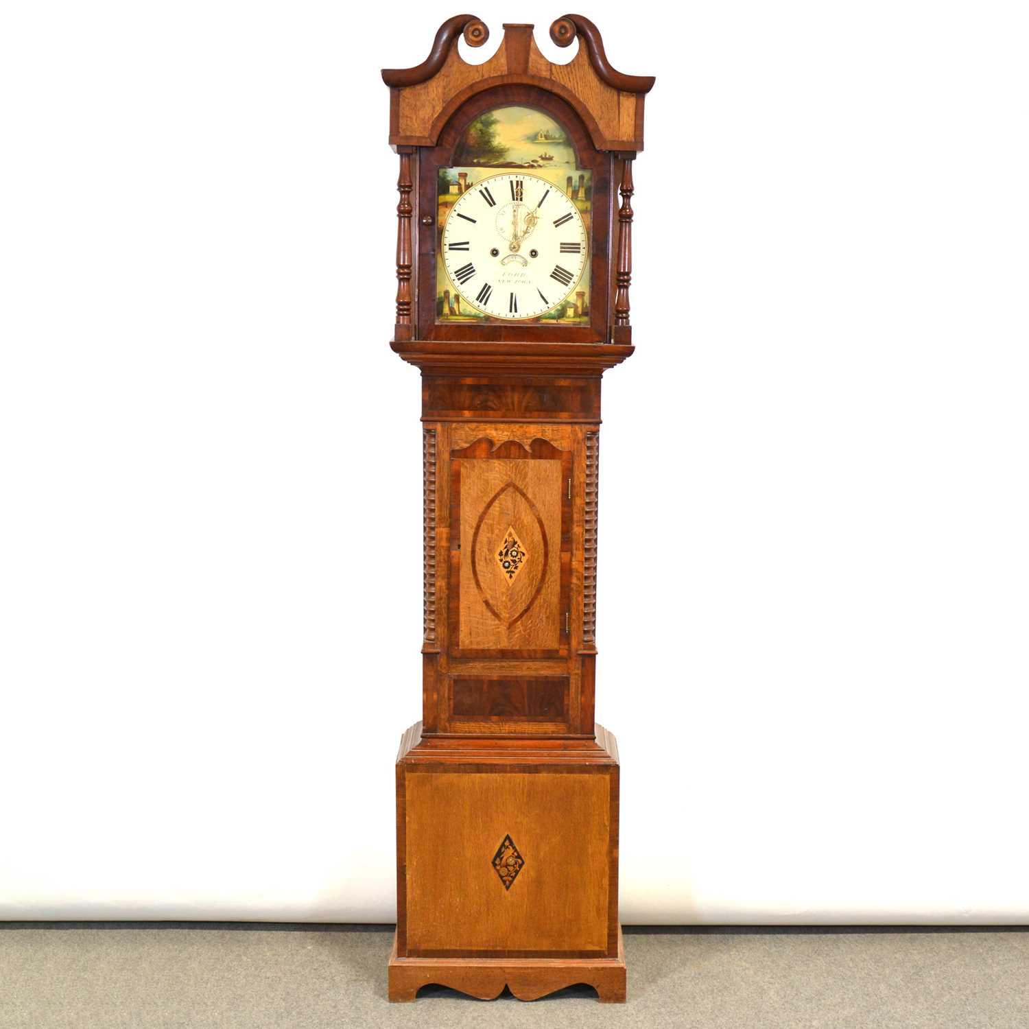 Lot 645 - Welsh oak and mahogany longcase clock by