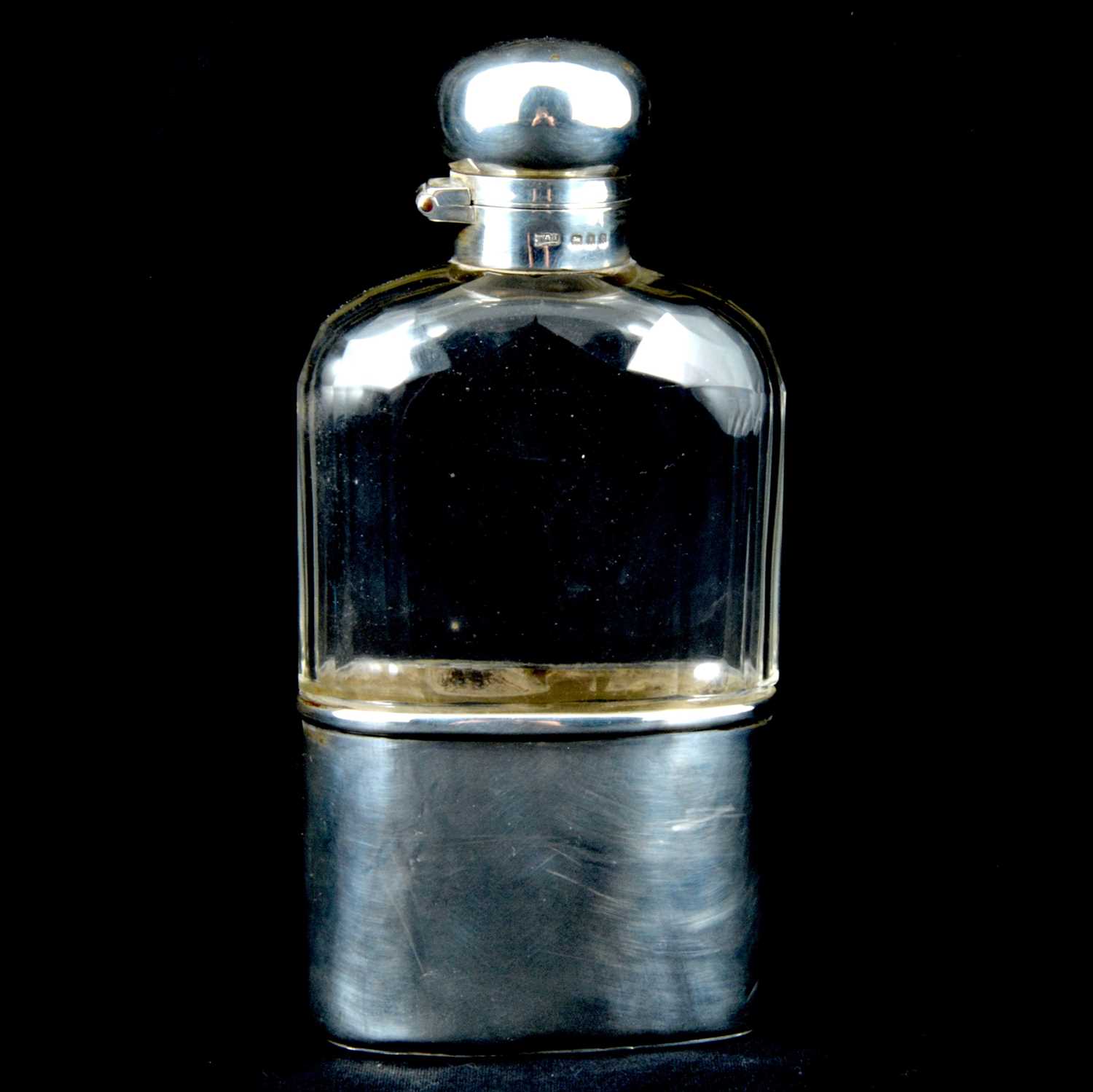 Lot 288 - Cut glass and silver hip flask,