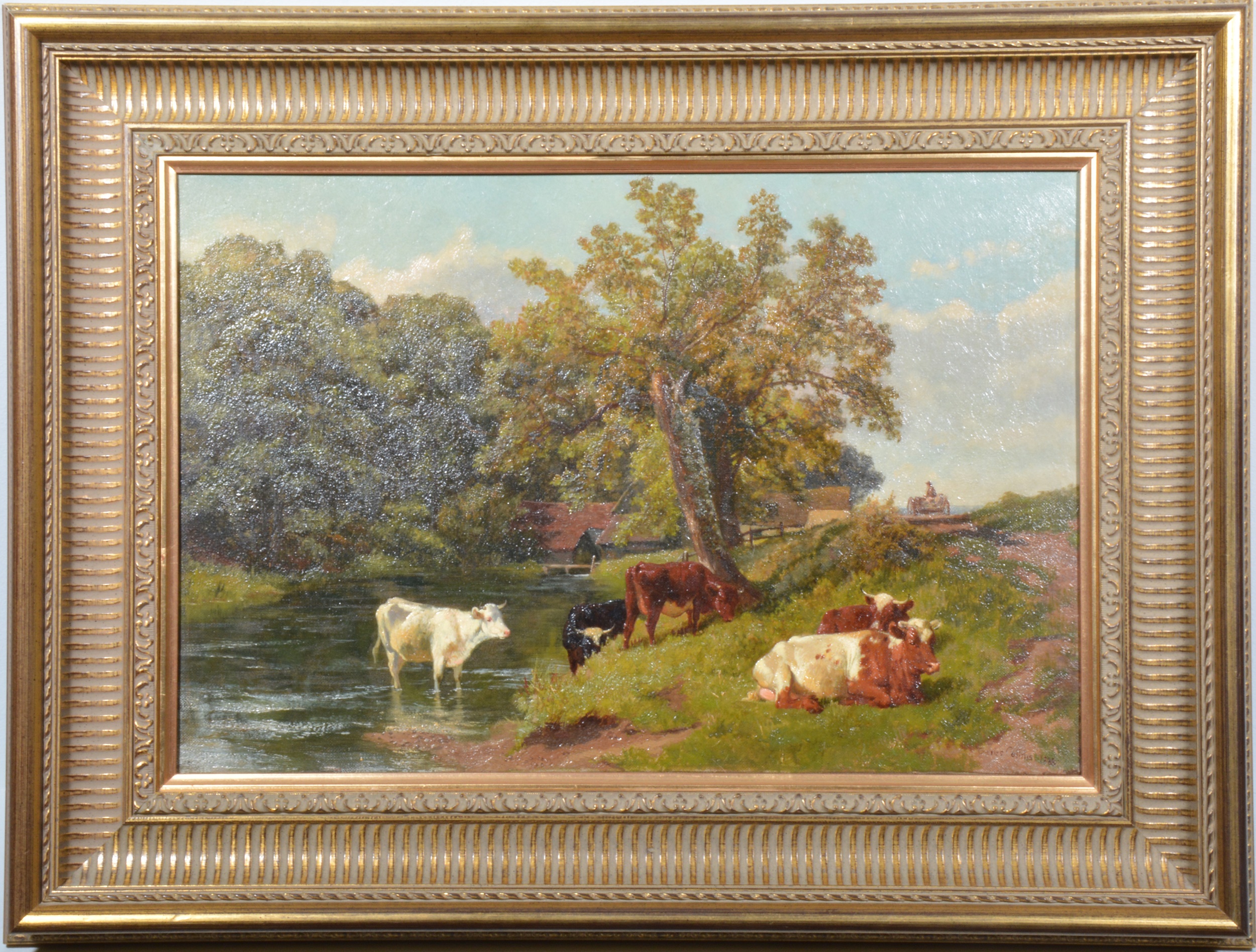 Lot 354 - Charles Collins, Cattle by a river,