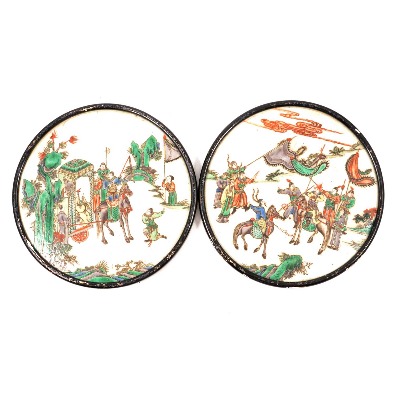 Lot 132 - Pair of Chinese porcelain circular panels,