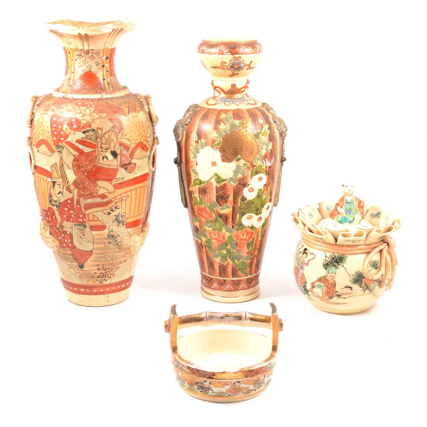 Lot 74 - Four pieces of Japanese Satsuma pottery,