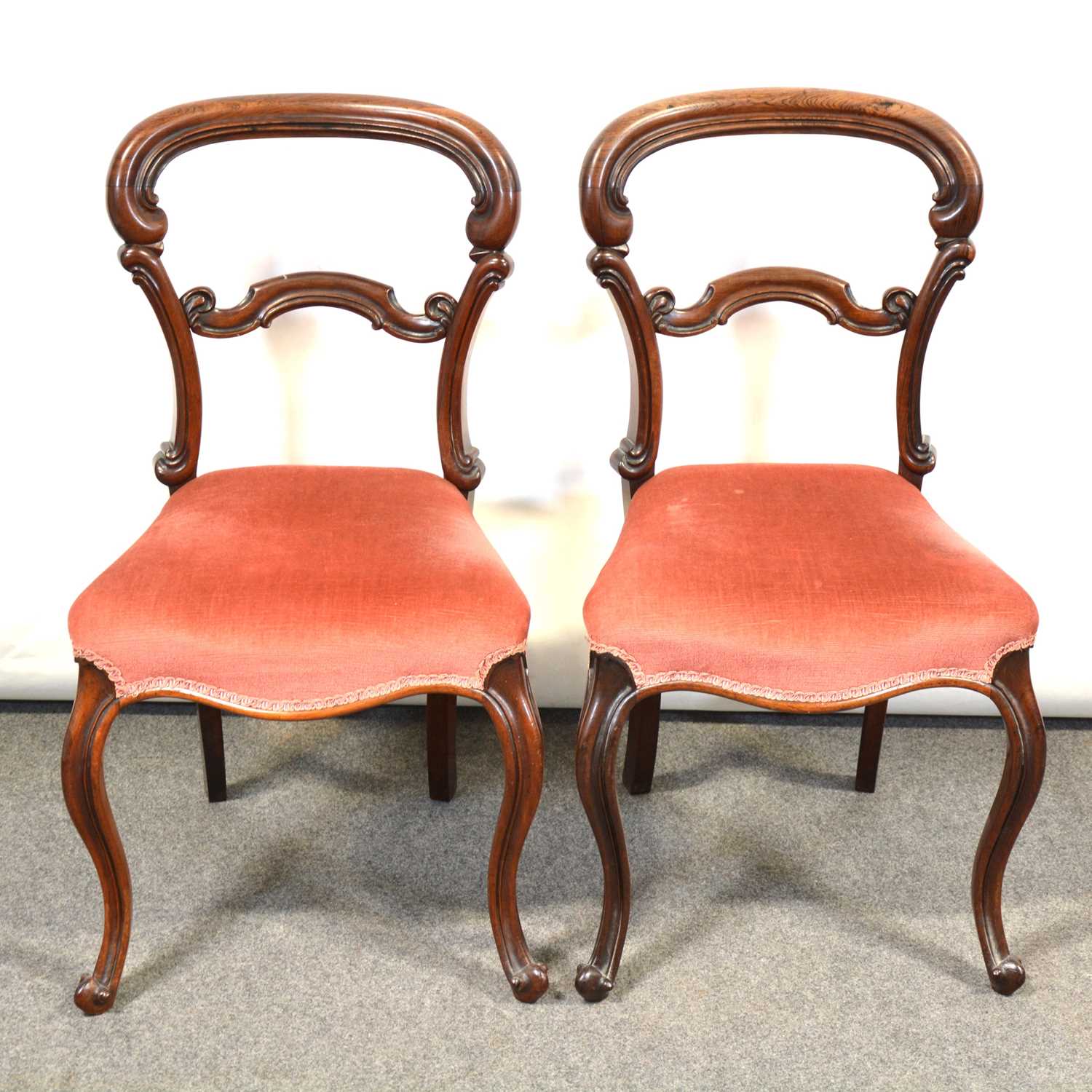 Lot 417 - Pair of Victorian rosewood hoop-back chairs,