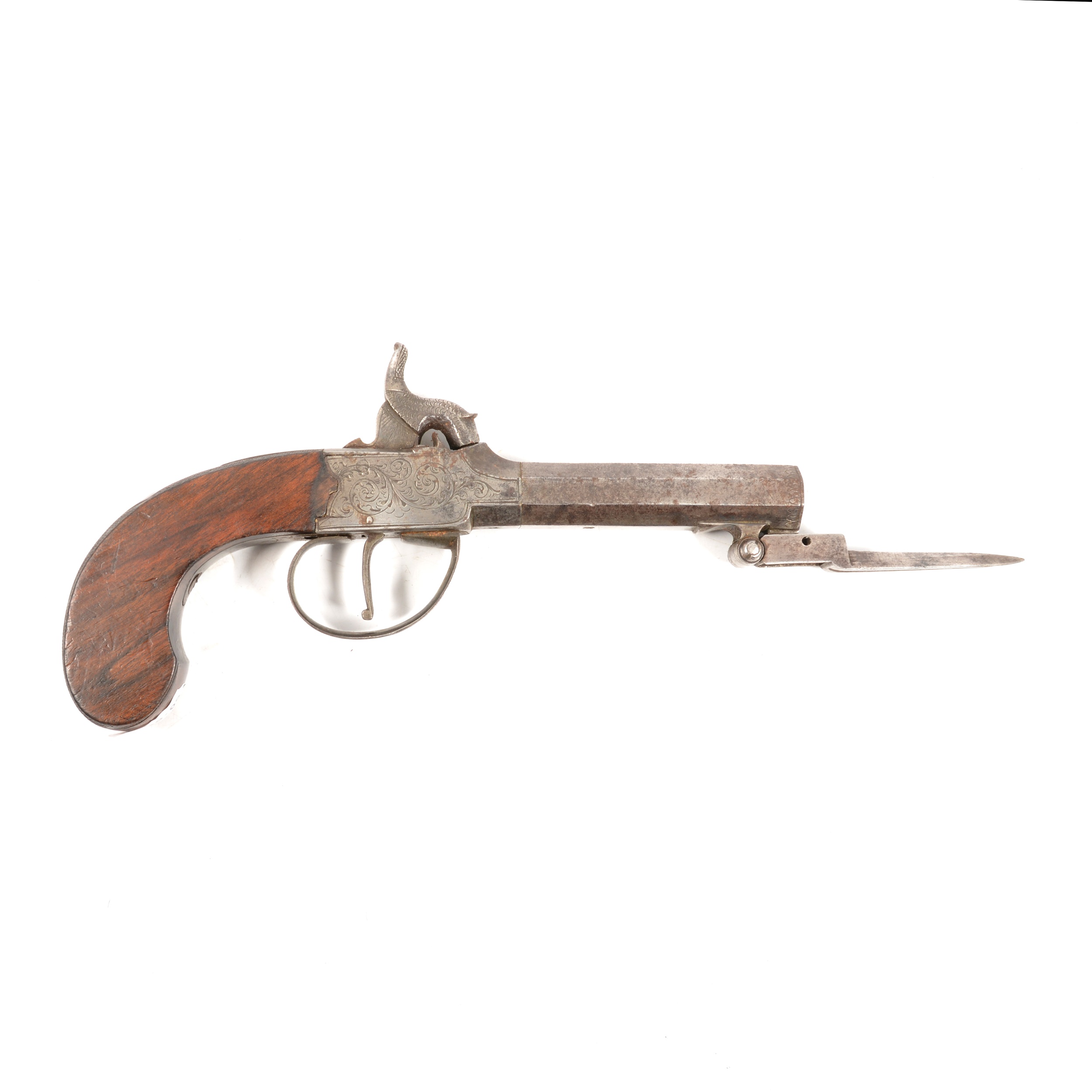Lot 336 - Percussion pistol with folding spike,