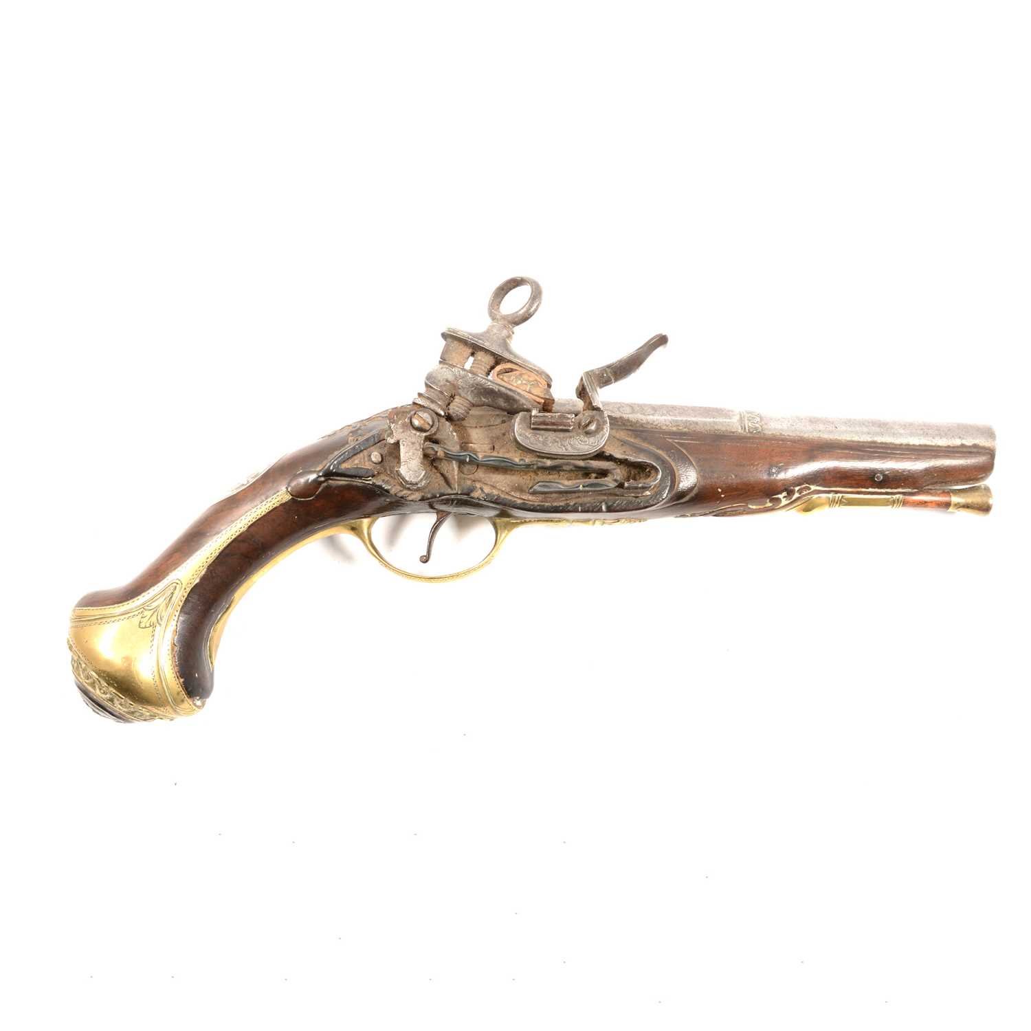Lot 187 - Spanish miquelet flintlock pistol,