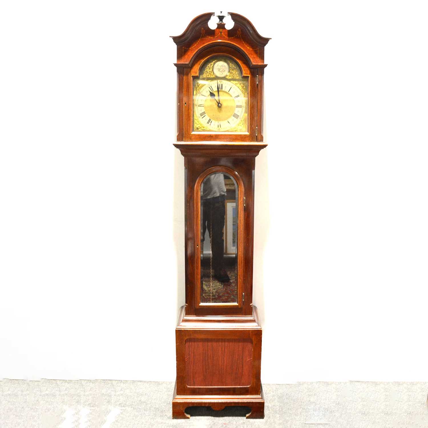 Lot 392 - Edwardian inlaid mahogany longcase clock,