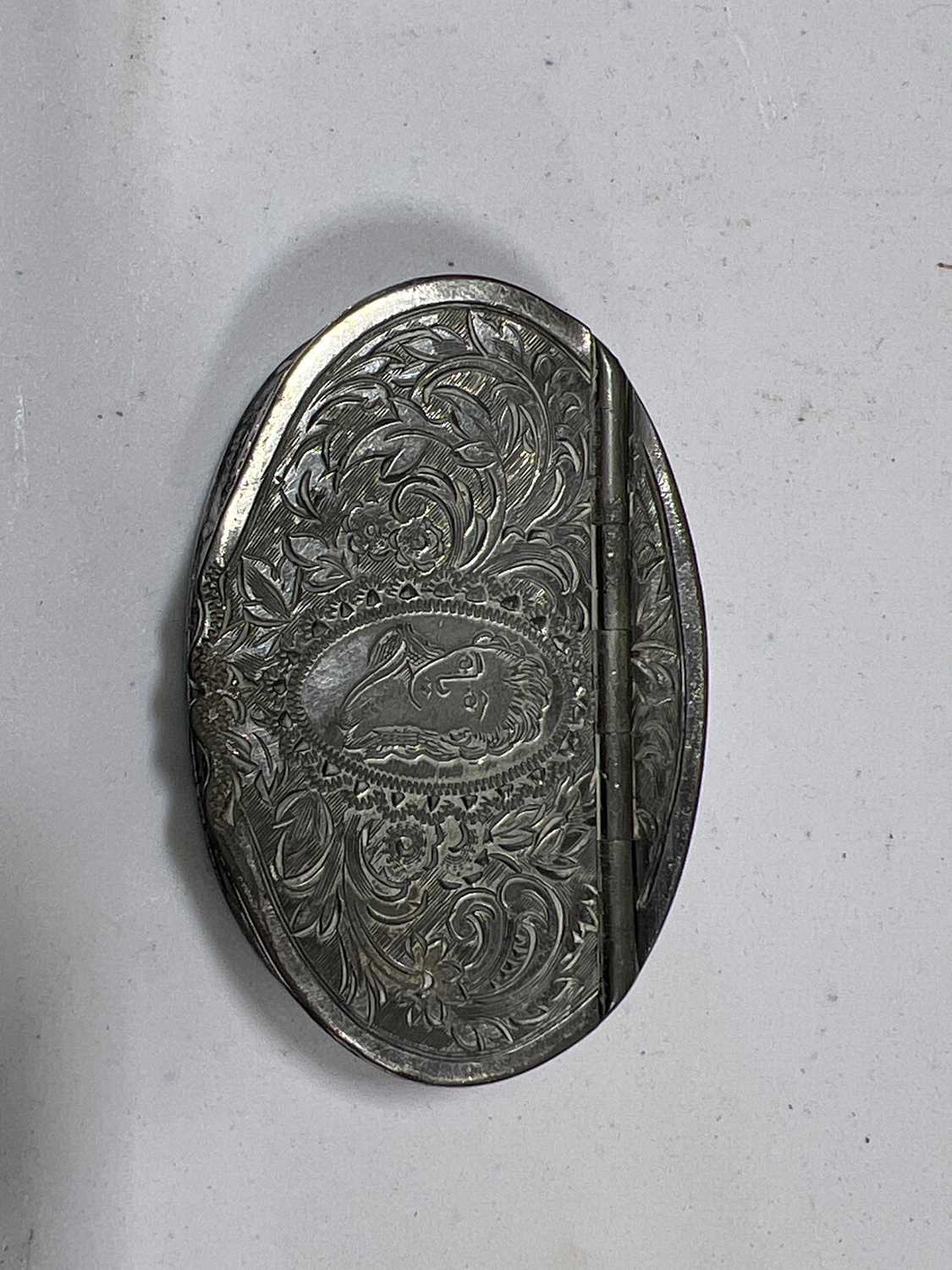 Lot 65 - Victorian white metal engraved snuff box