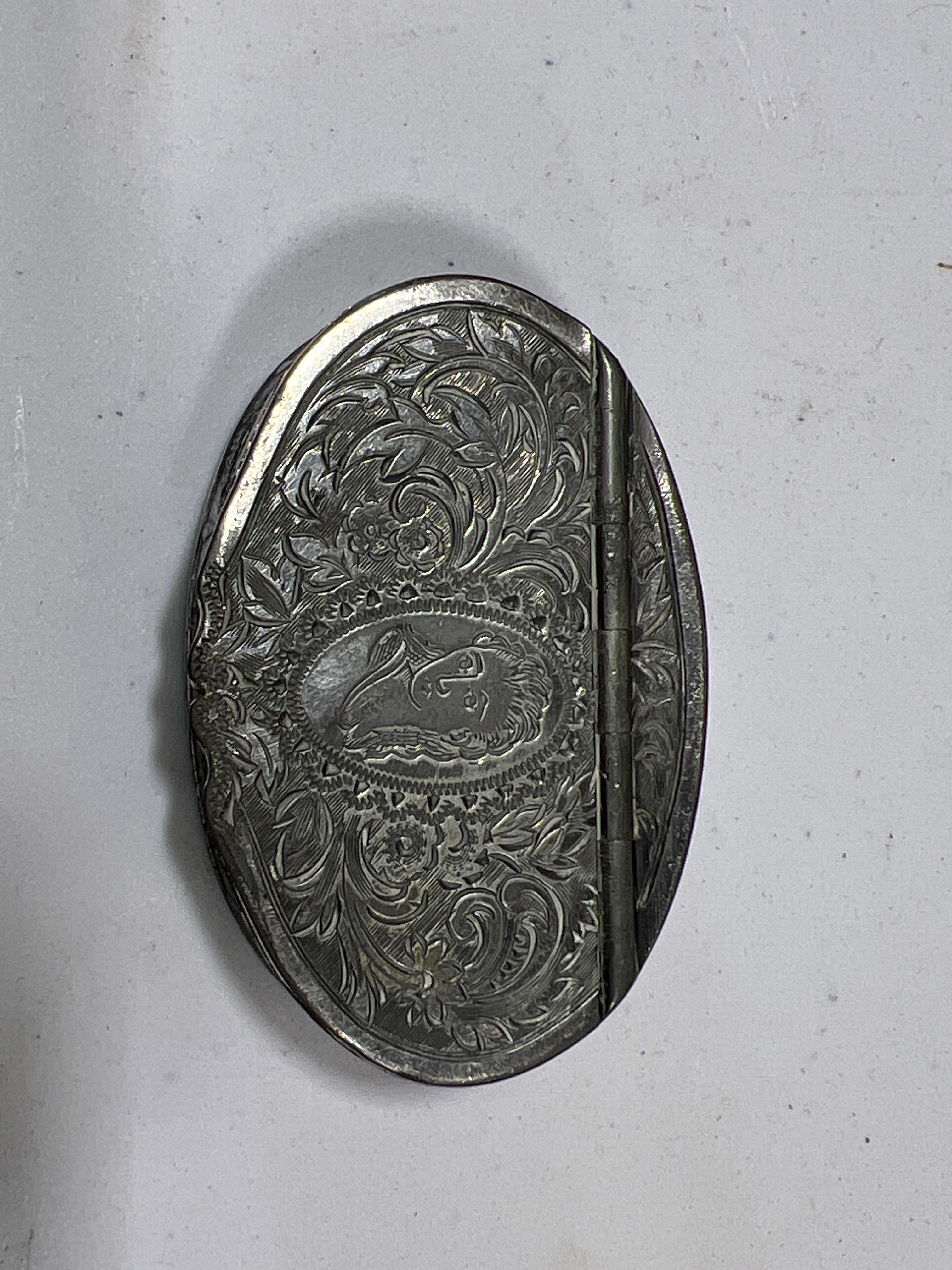 Lot 65 - Victorian white metal engraved snuff box