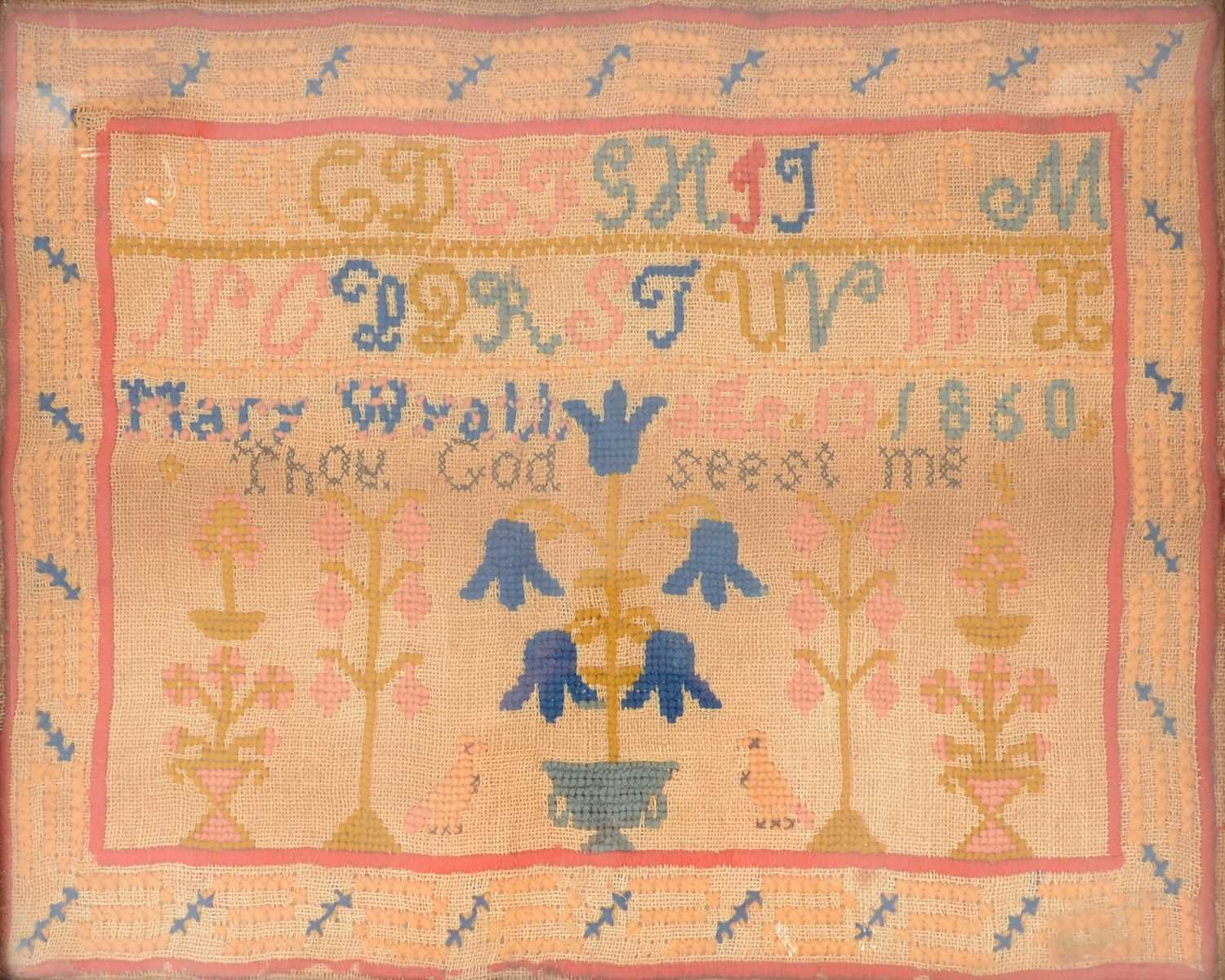 Lot 440 - Mid-19th century sampler by Mary Wyatt, aged