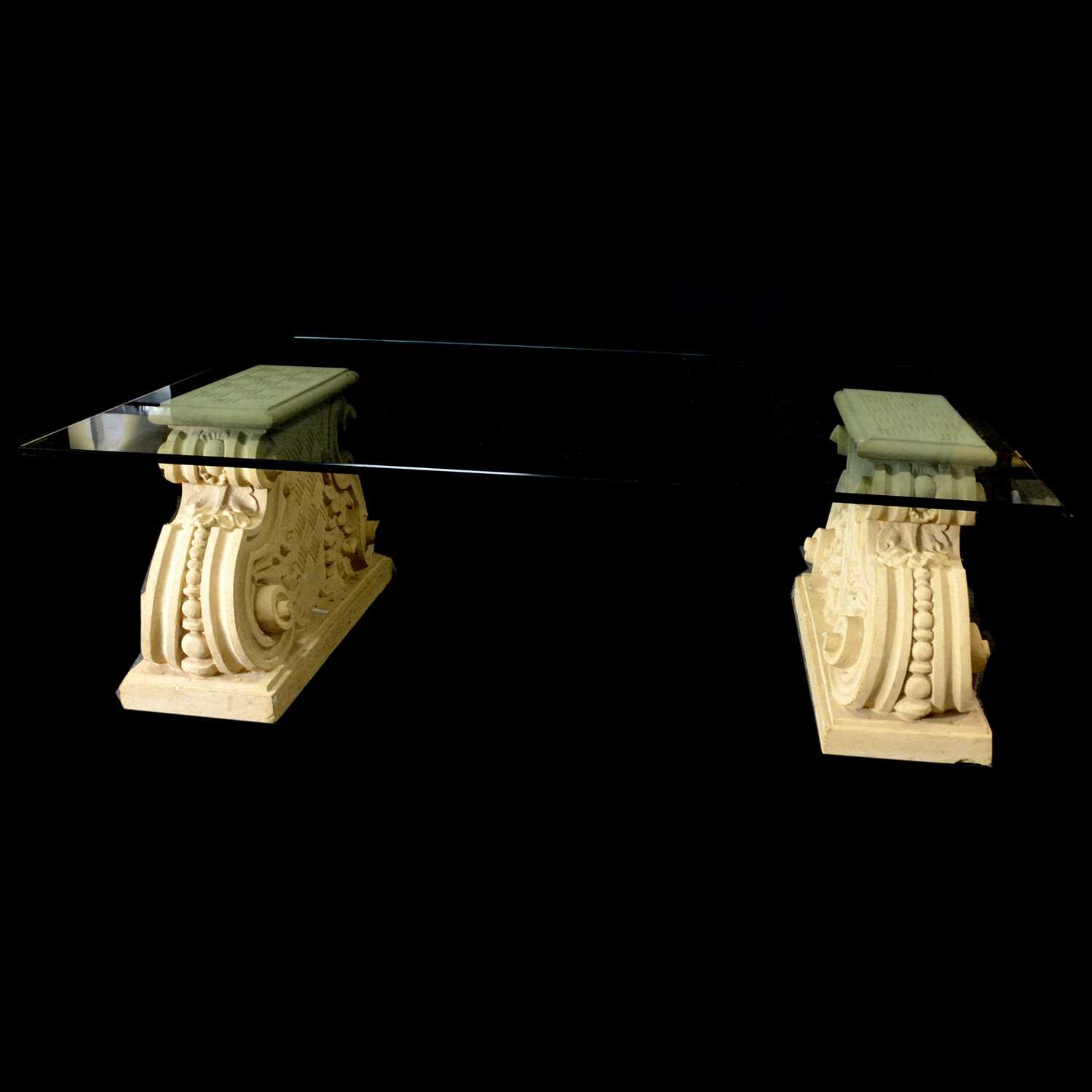 Lot 460 - Pair of Haddonstone scrolled table supports