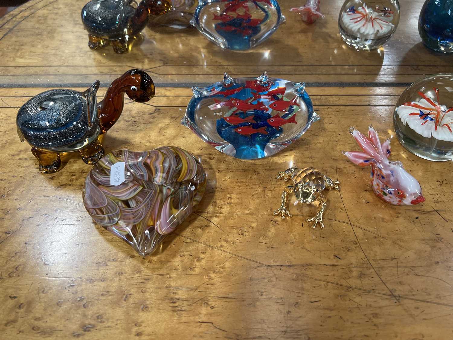 Lot 90 - Box of modern glass paperweights, including