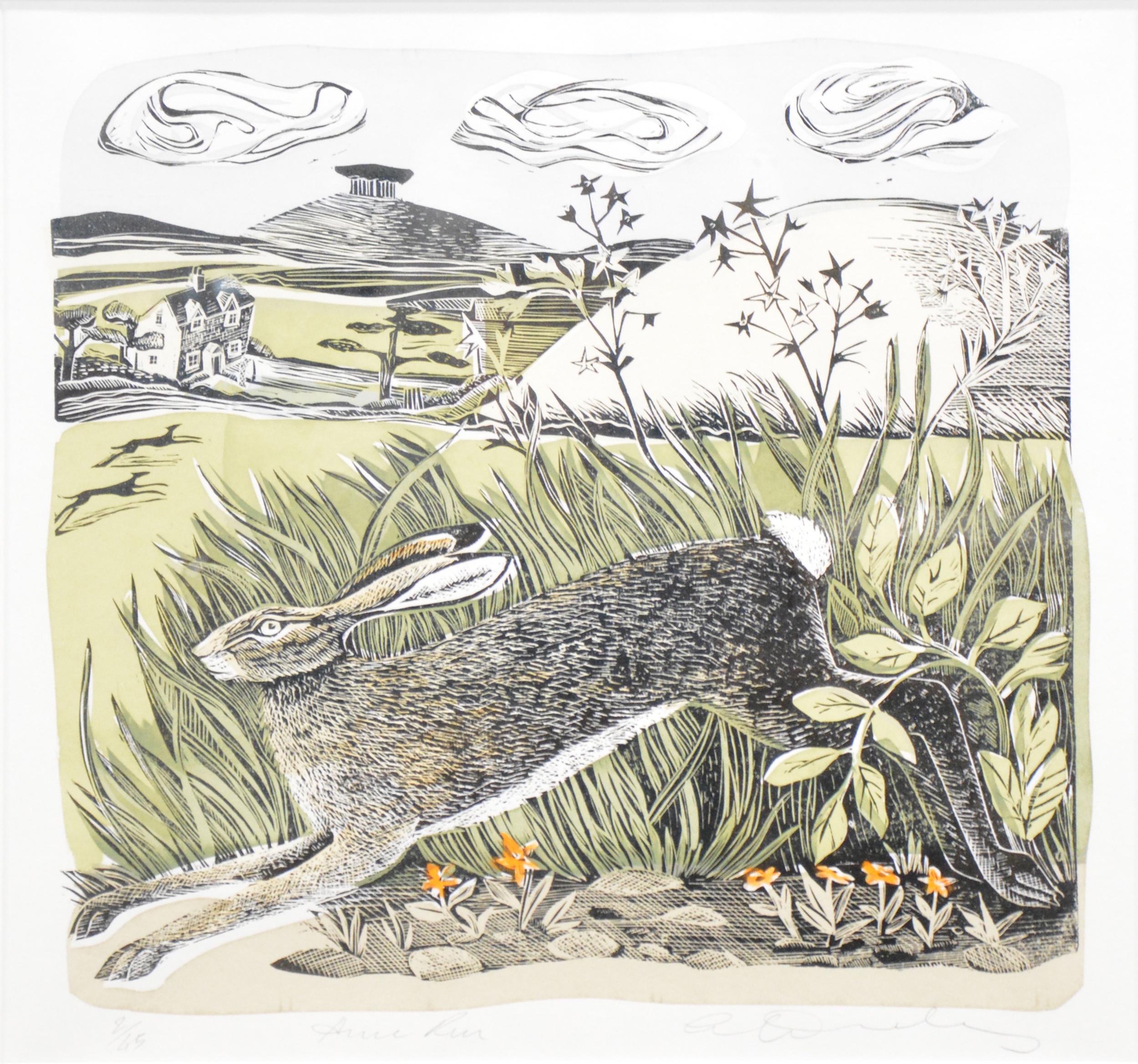 Lot 592 - Angela Harding, Hare Run and another print,