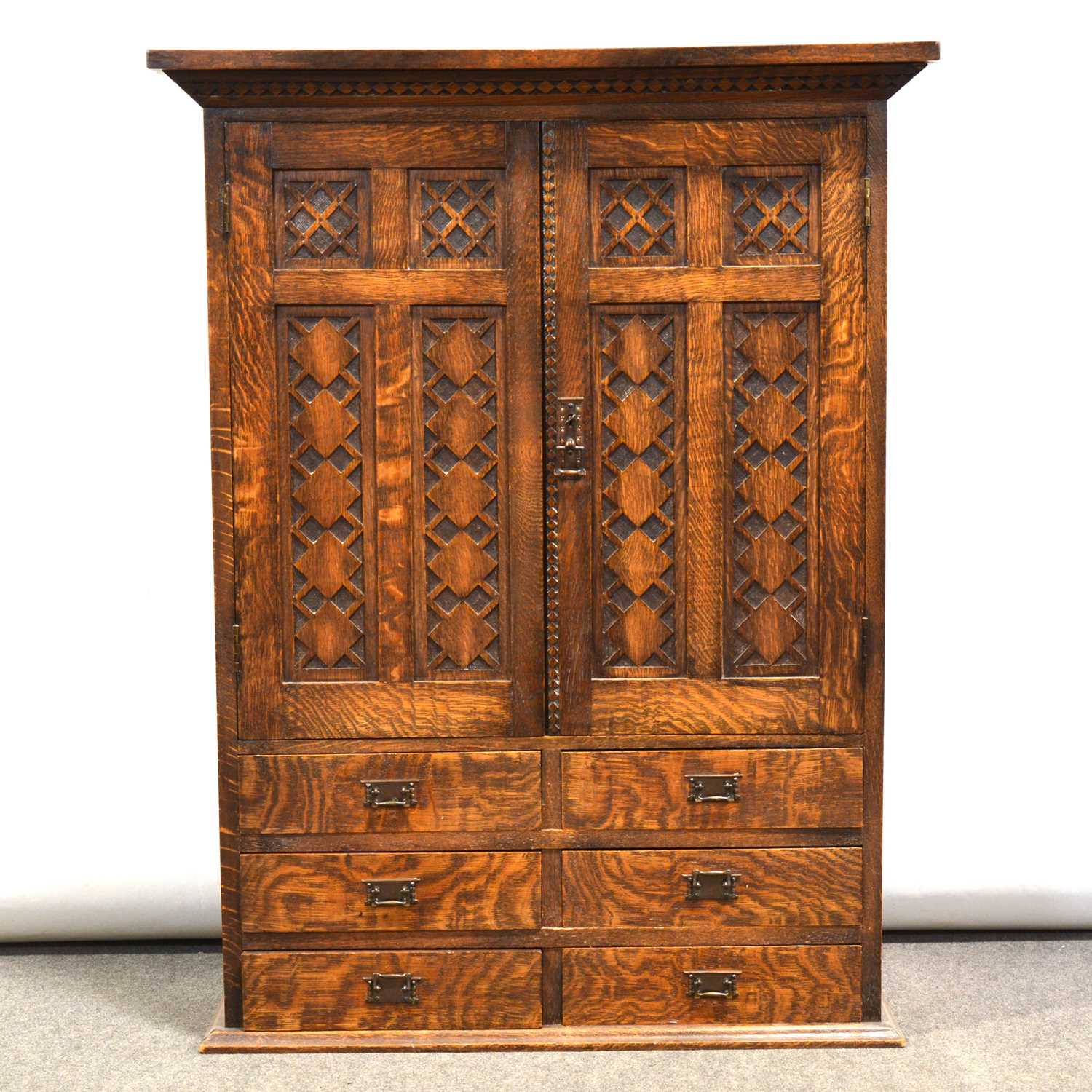 Lot 358 - Oak side cabinet, two doors with blind