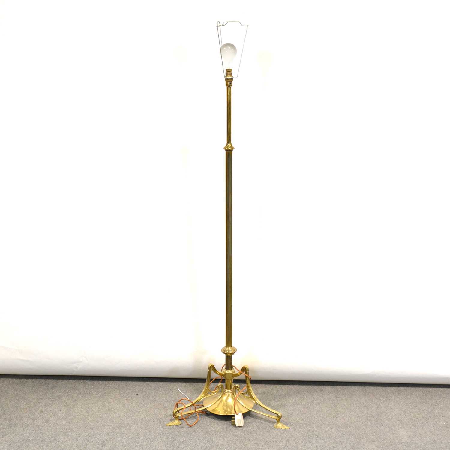 Lot 381 - Arts and Crafts brass standard lamp, Benson