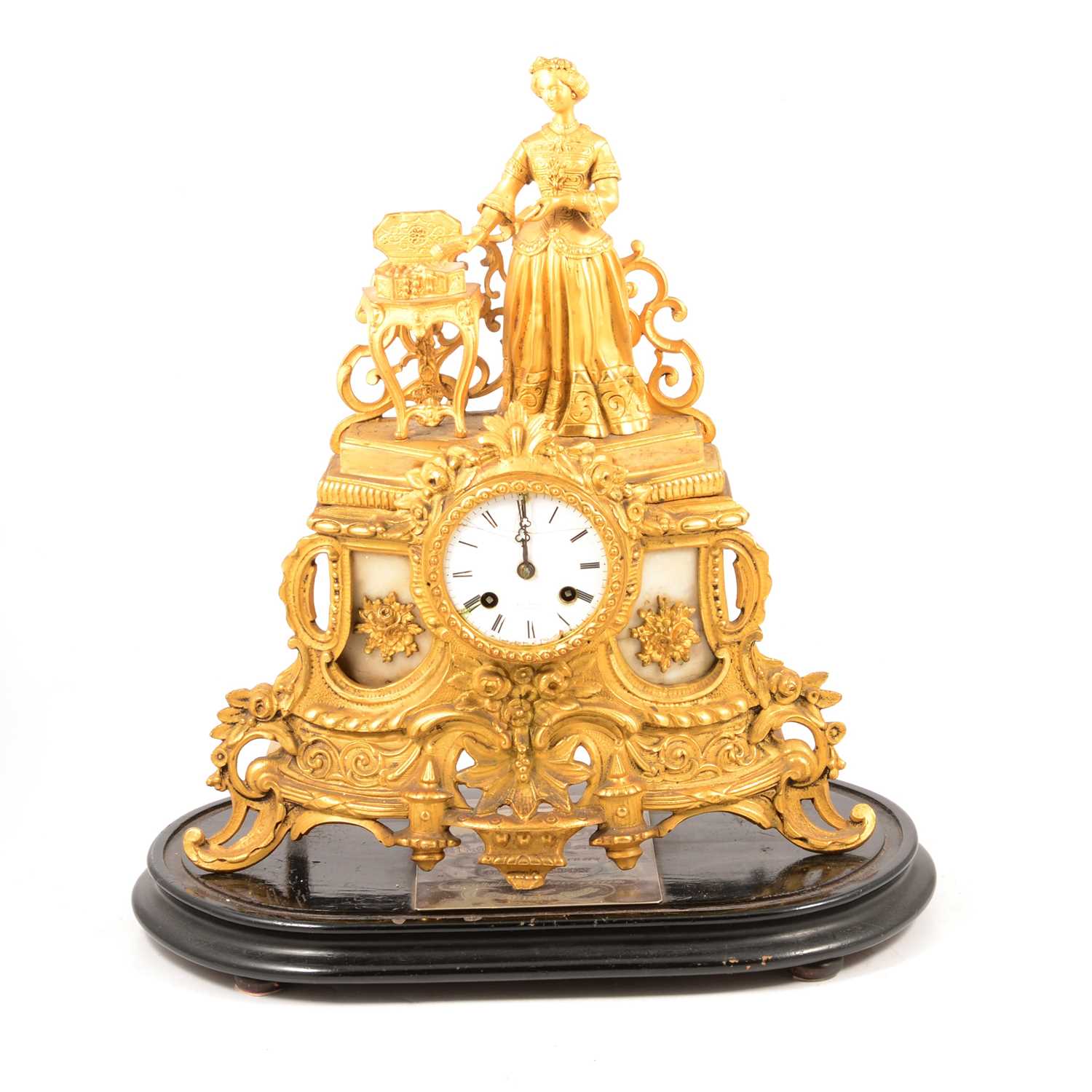 Lot 152 - French gilt metal mantel clock on a plinth,
