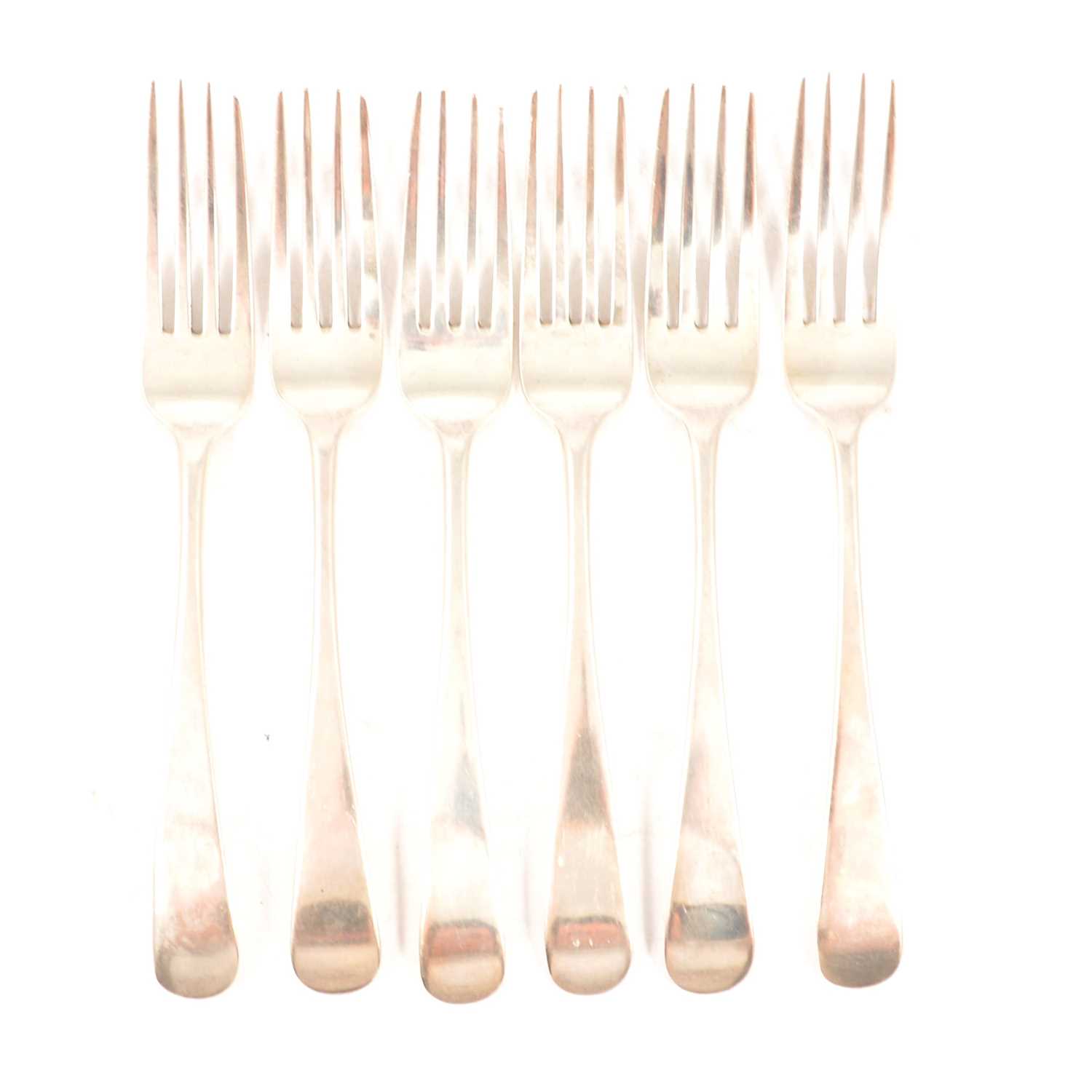 Lot 258 - Set of six Scottish silver table forks,