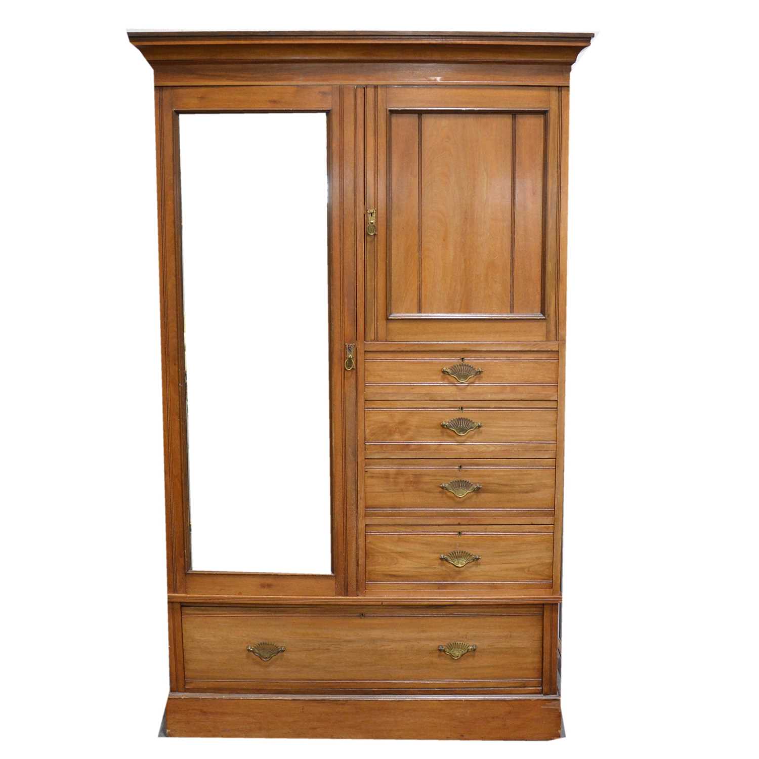 Lot 335 - Edwardian walnut compactum wardrobe,