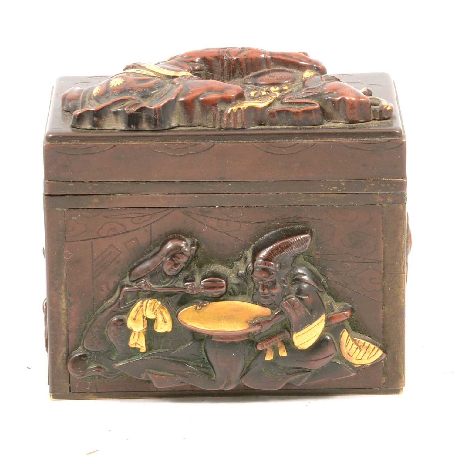 Lot 130 - Small Japanese shakudo box and cover, Meiji