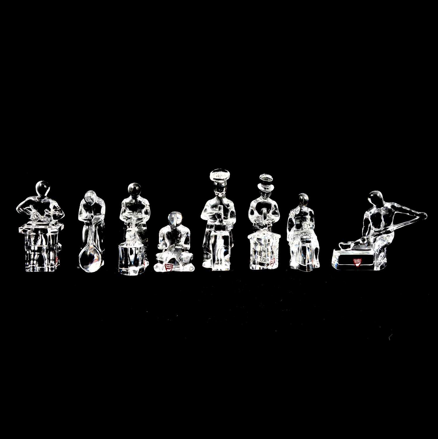 Lot 9 - Set of eight Orrefors glass figures of