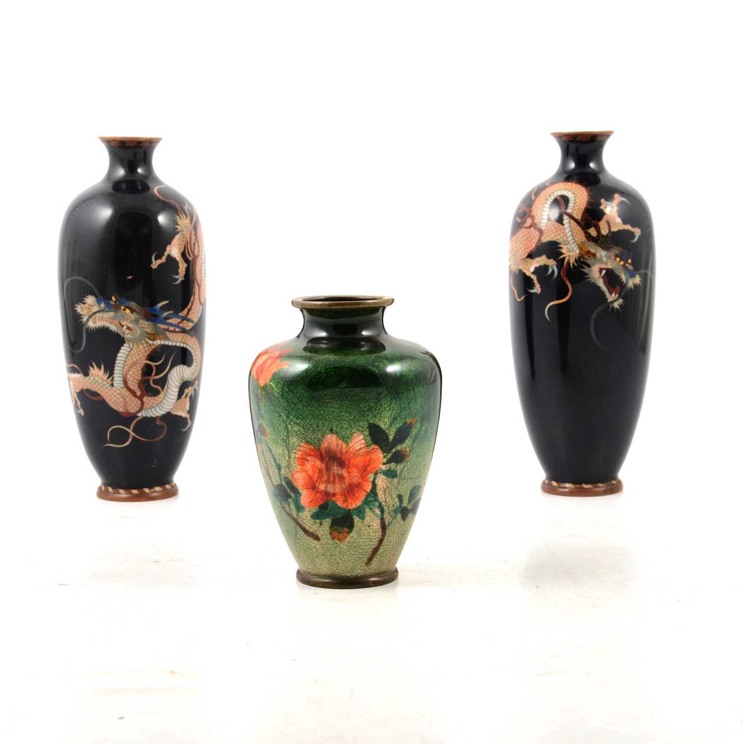 Lot 76 - Pair of Chinese cloisonne vases and one other