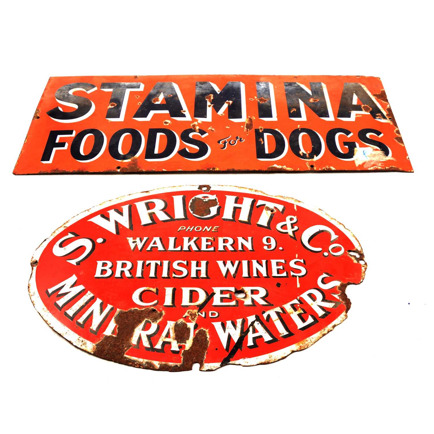 Lot 127 - Stamina Foods for Dogs enamel sign, and a S.