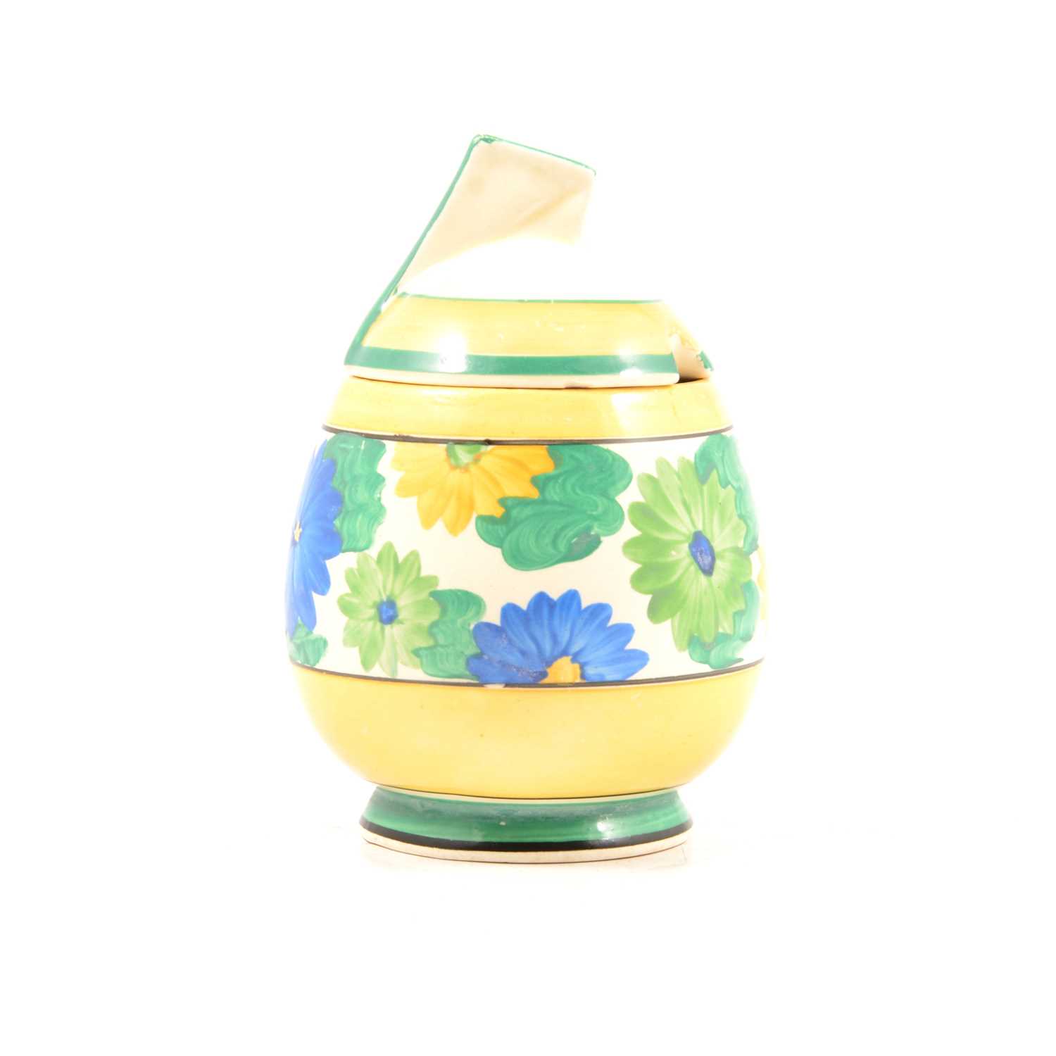 Lot 8 - A Clarice Cliff Sungay design preserve pot and