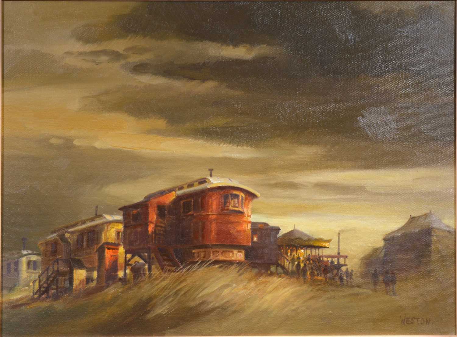 Lot 321 - David Weston, Dusk at Syston Fair,