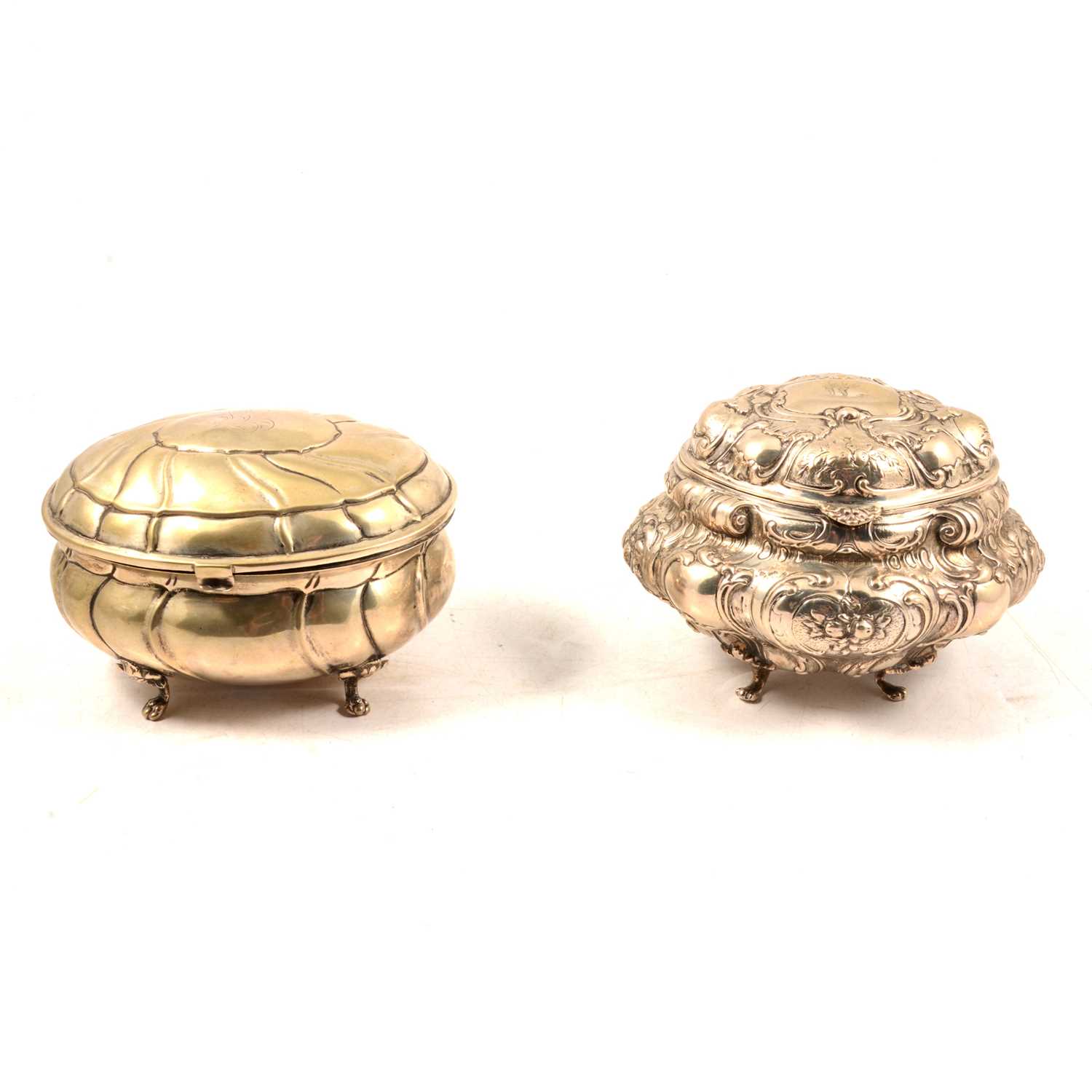Lot 282 - Two German white metal caskets, hallmarks