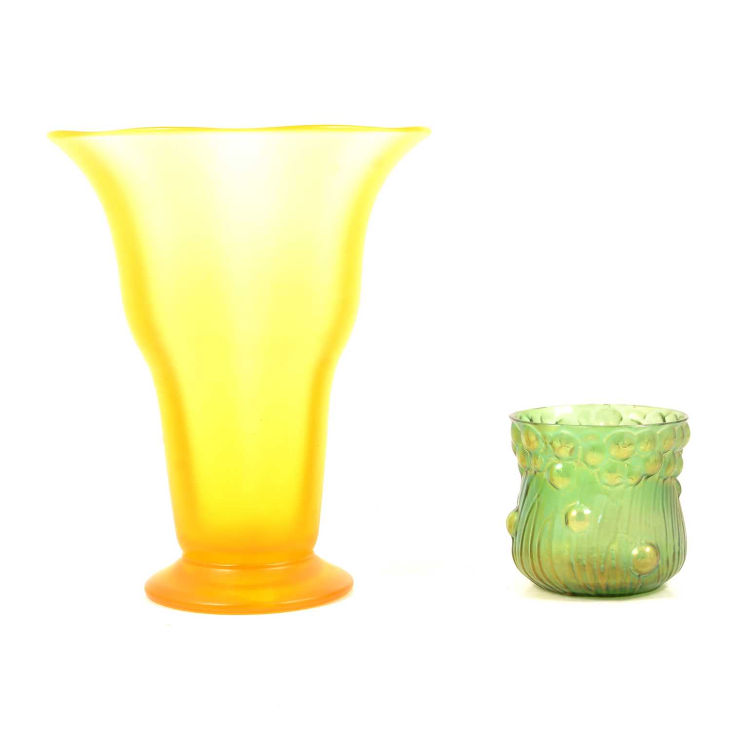 Lot 34 - A tall yellow Webb glass vase, and an