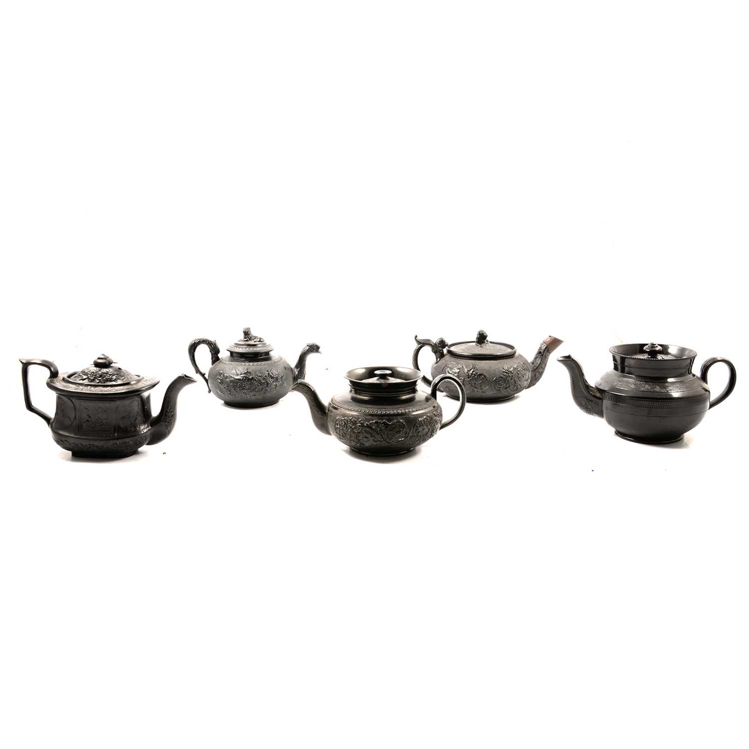 Lot 13 - Five black basalt teapots, including one by