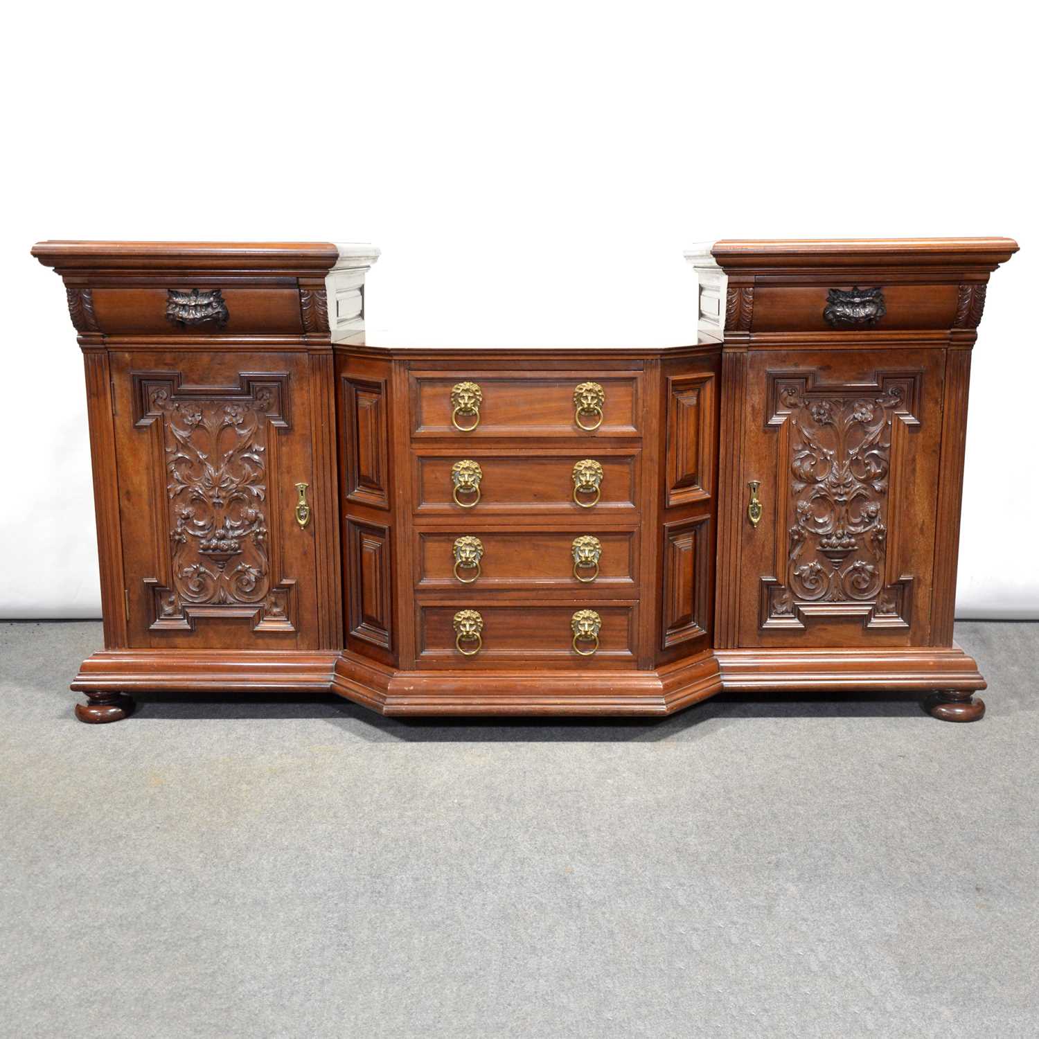Lot 356 - Victorian walnut breakfront sideboard,