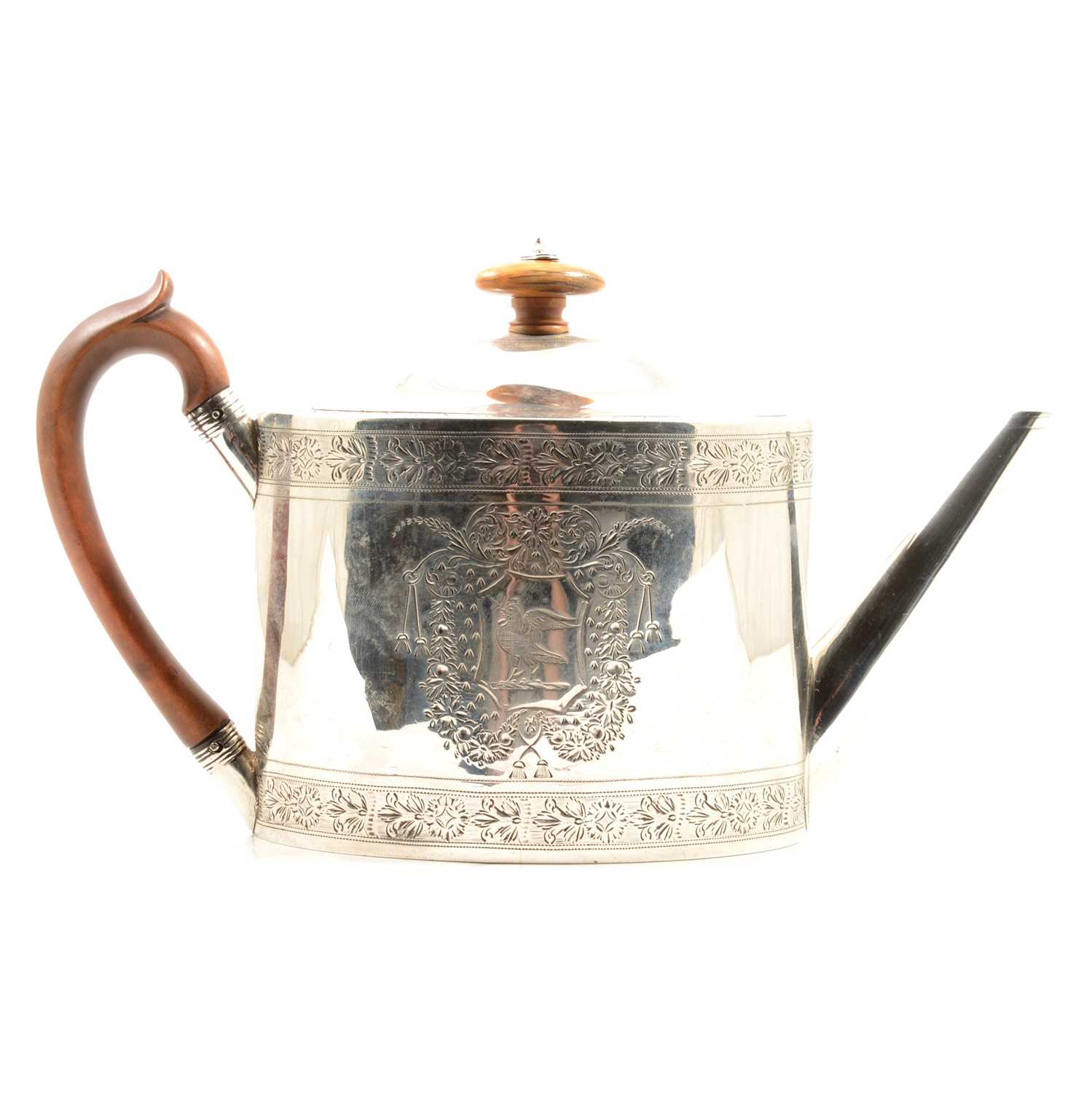 Lot 275 - George III silver oval teapot,
