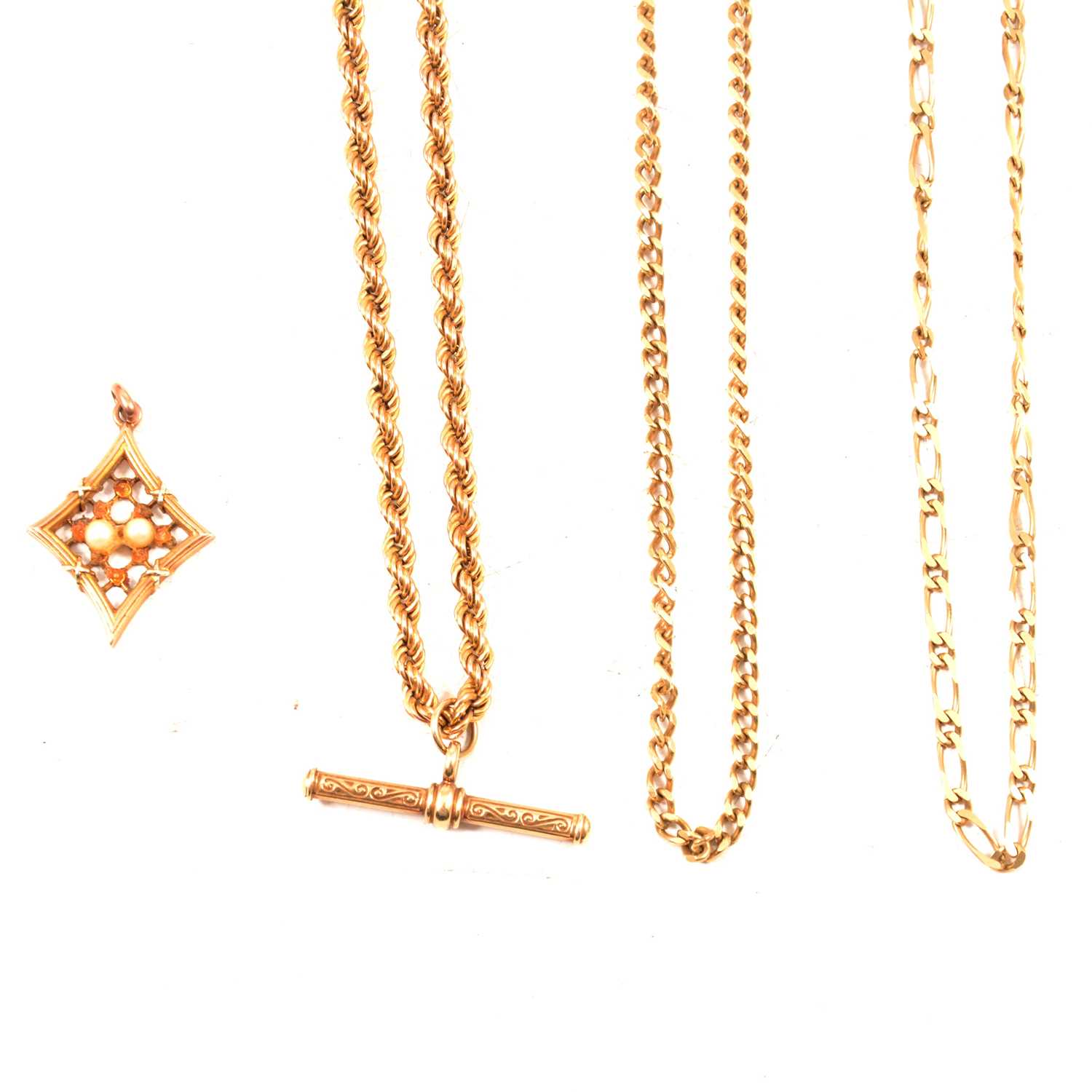 Lot 201 - Four gold chains and a pendant.
