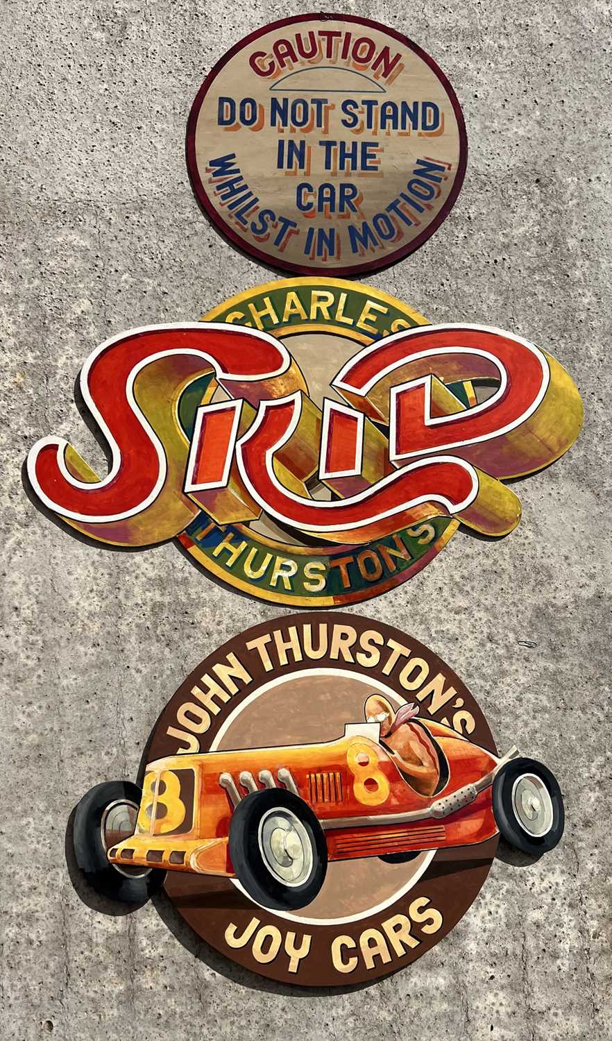 Lot 233 - Thurston Fairground; three Joy Cars signs,