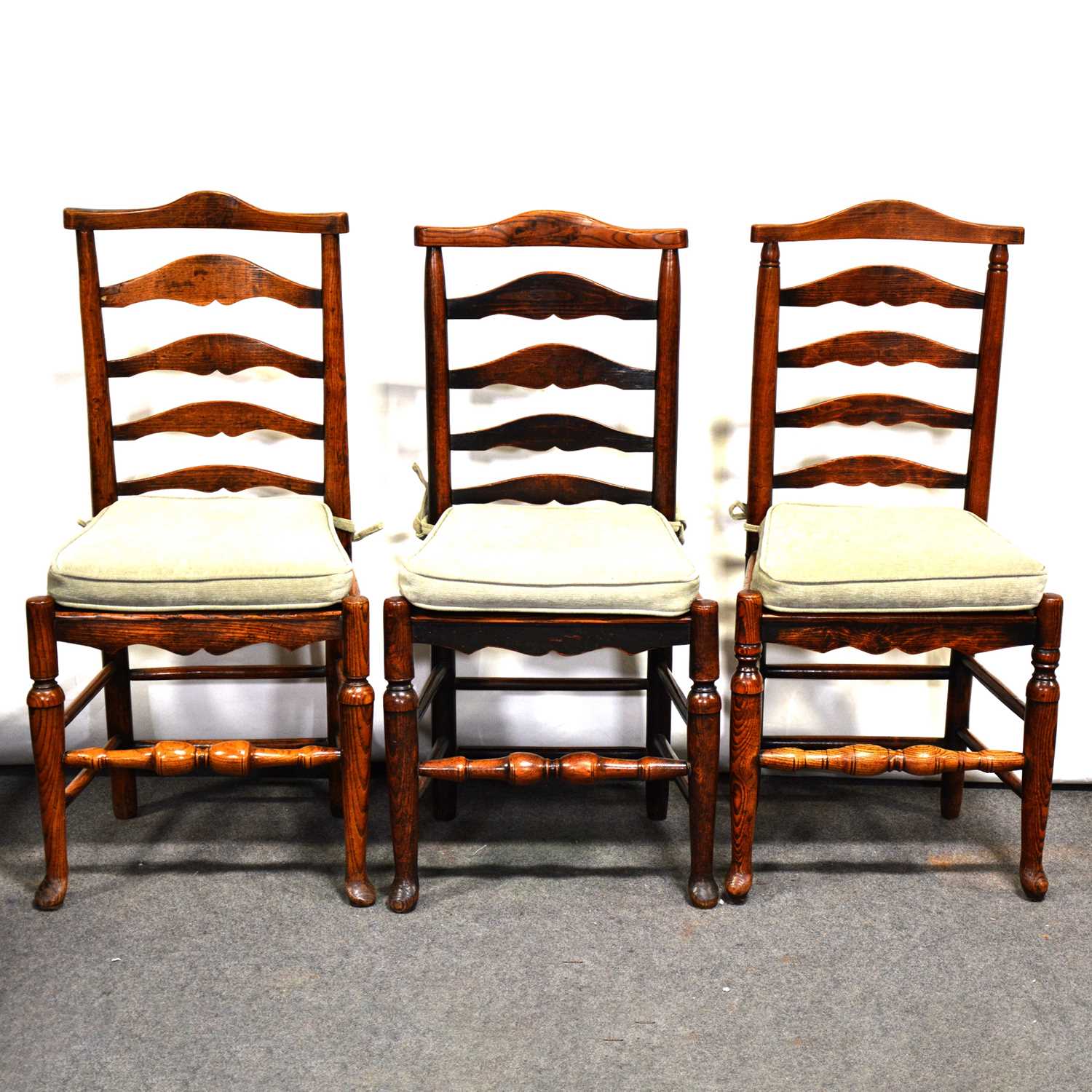 Lot 474 - Matched set of ten elm and ash ladder back