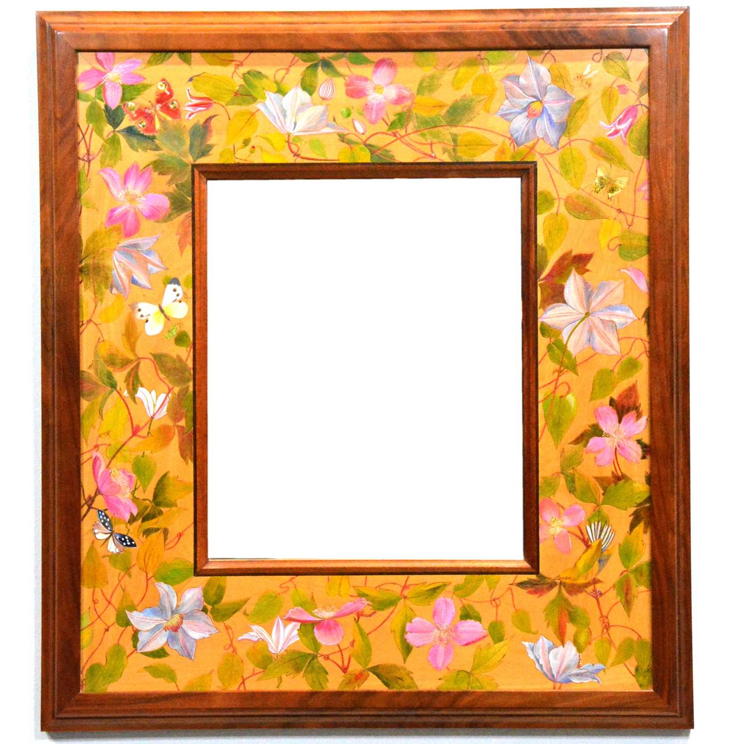 Lot 582 - Wall mirror, hand painted floral frame,