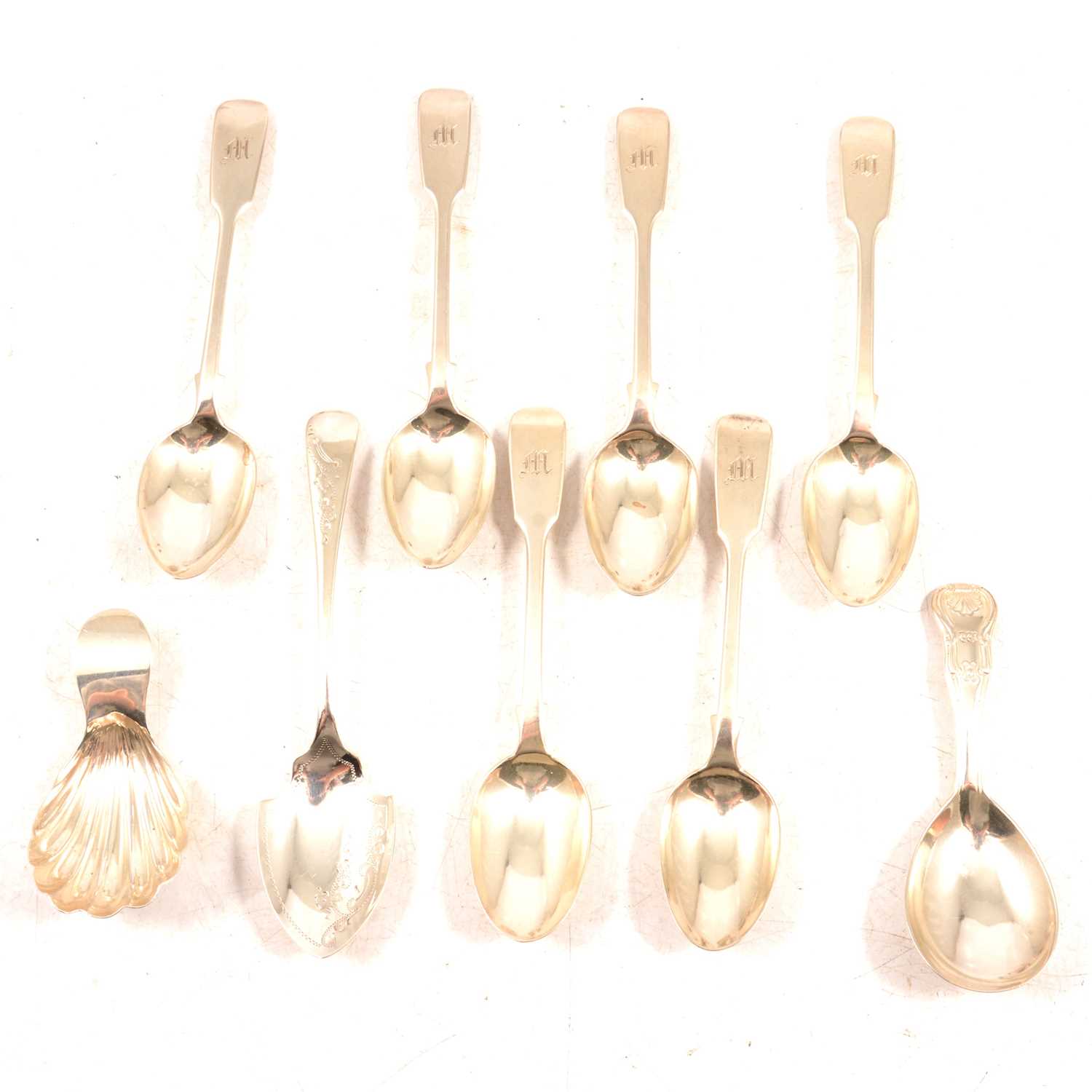Lot 378 - Two silver caddy spoons and a jam spoon, and